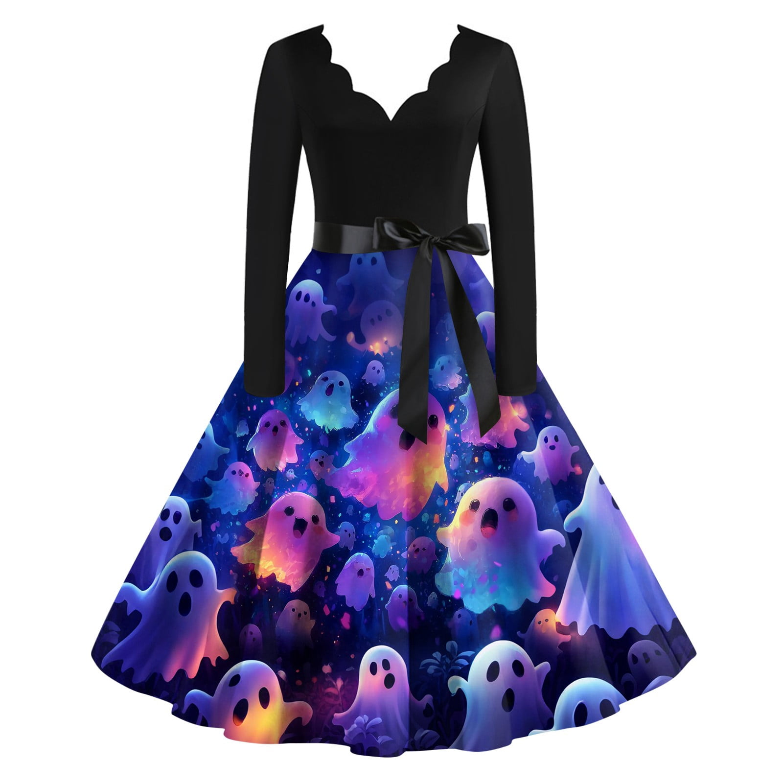 Knosfe Womens Halloween Dress Spooky Pumpkin Bat Vintage Evening A Line ...