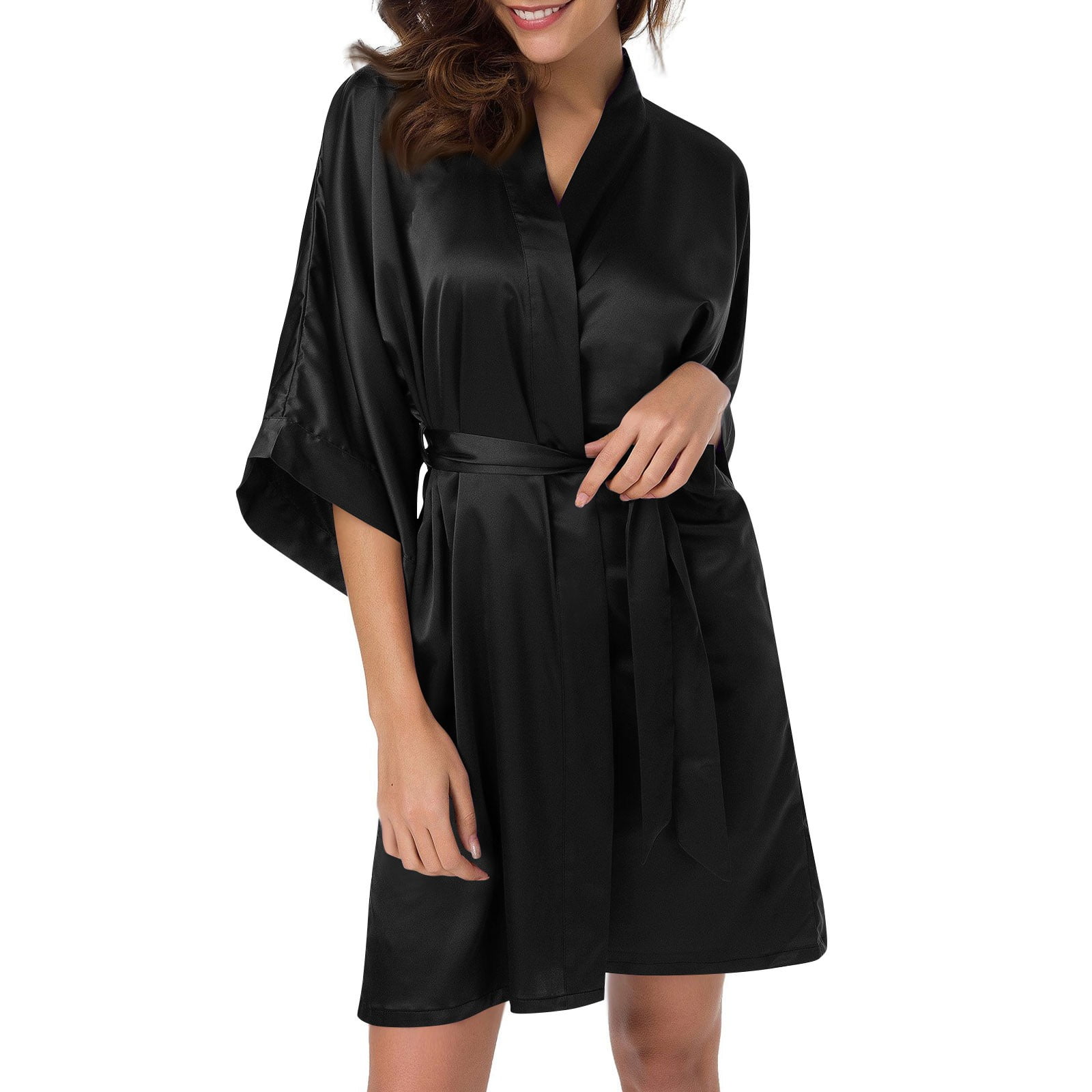 Knosfe Womens Robe Solid Color Satin Bridesmaid Sleepwear Short Silky