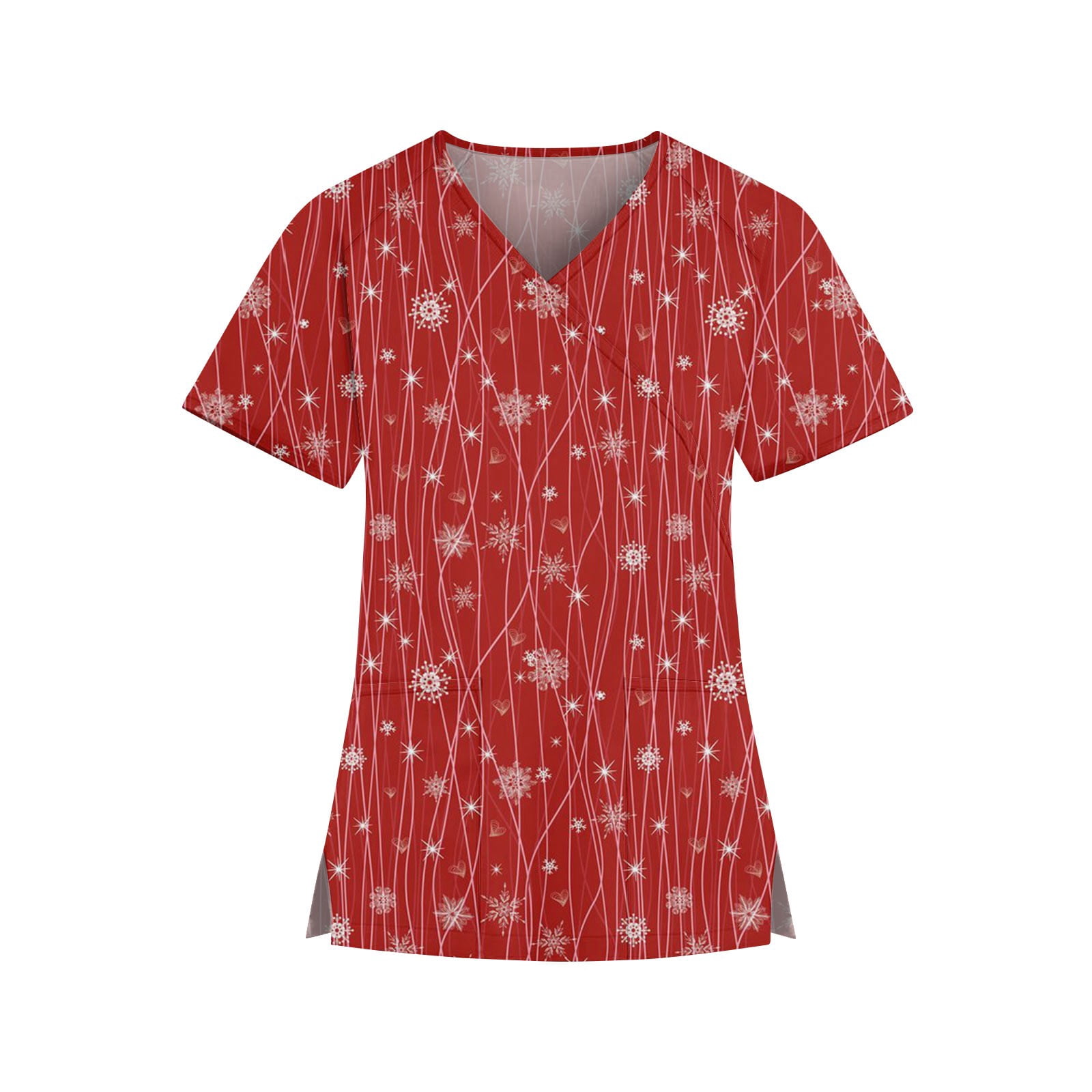 Knosfe Womens Scrub Tops Christmas Printed V Neck Snowflake Mock Wrap ...