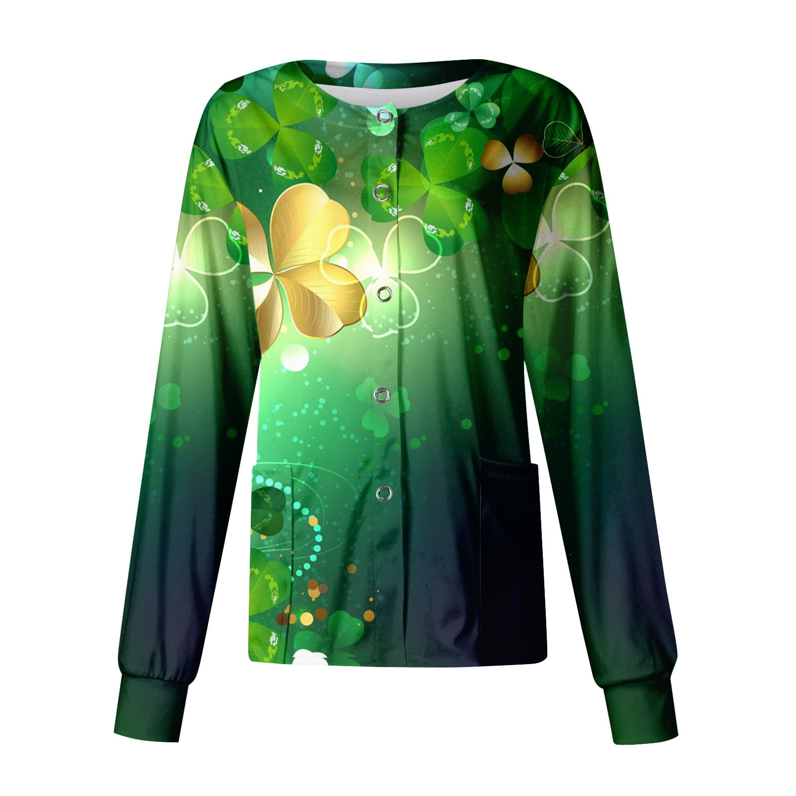 Knosfe Womens Scrubs Petite St Patricks Day Button Down Clover Workwear ...