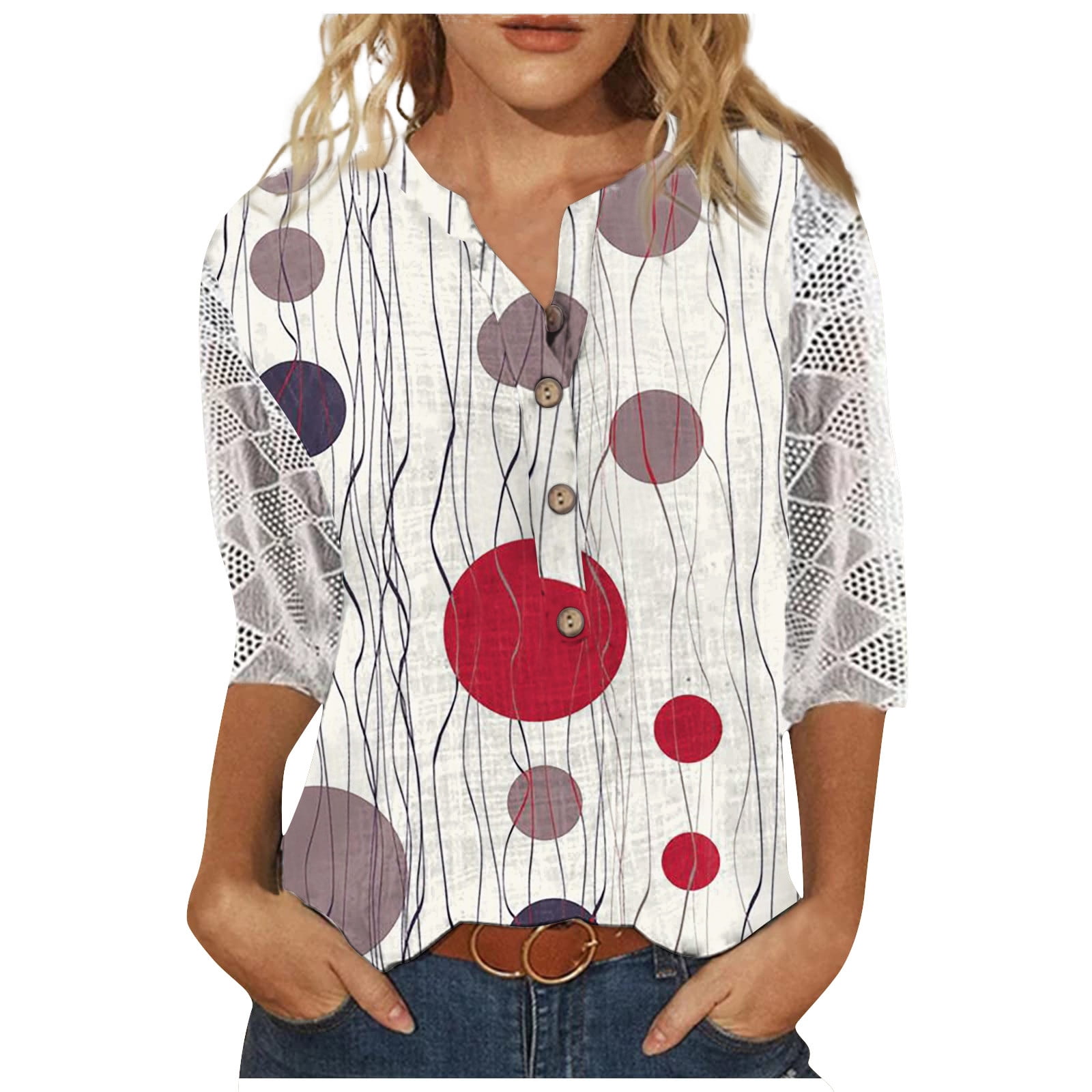 Knosfe Womens T Shirt Casual 3/4 Sleeve Loose Tops Trendy 2023 Henley ...