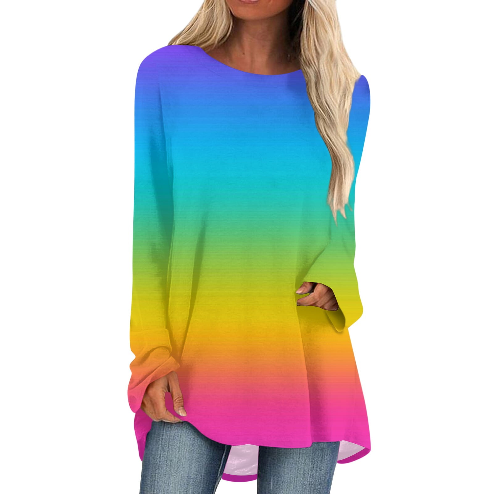 Knosfe Womens Tunic Tops To Wear with Leggings Crewneck Long Long ...