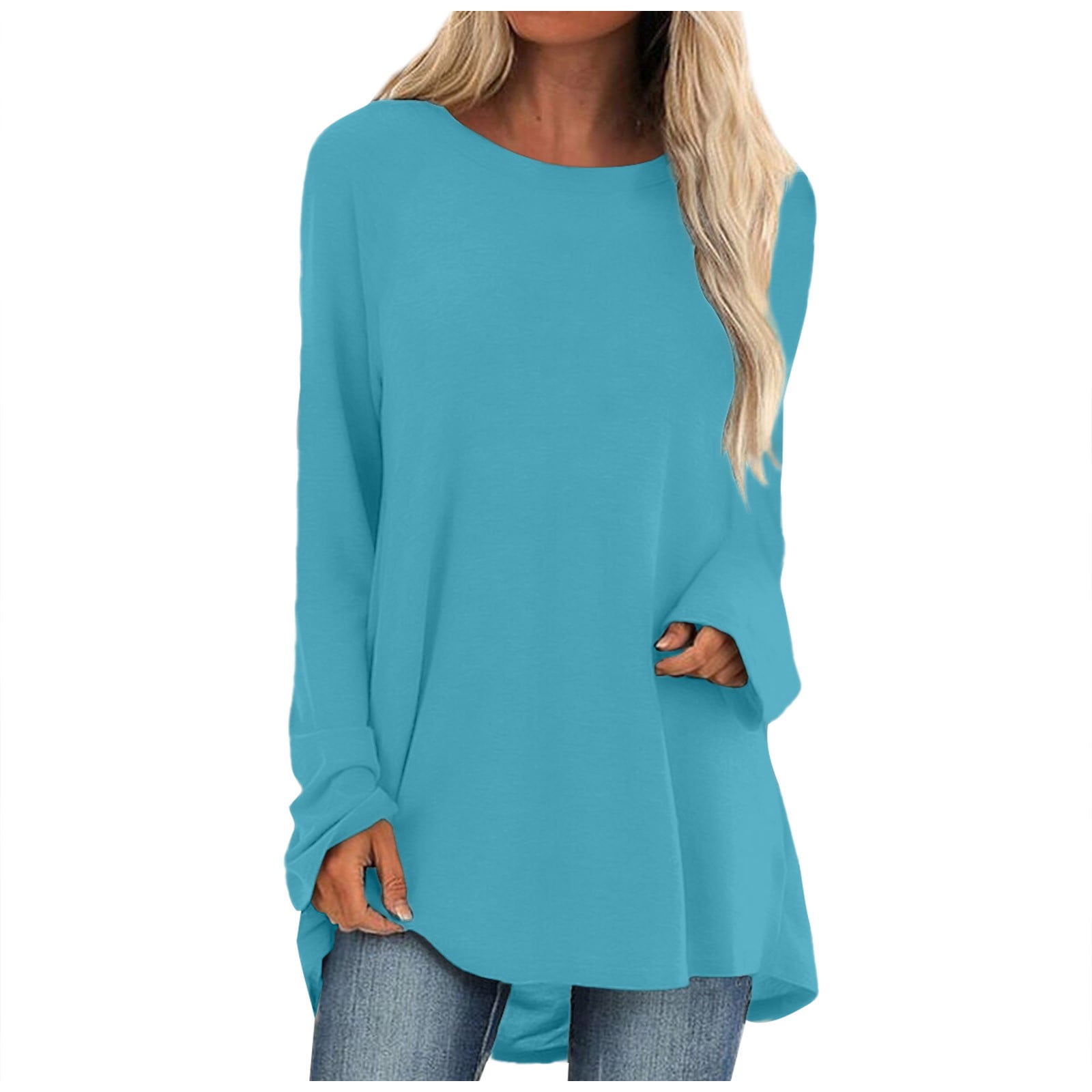 Knosfe Womens Tunic Tops To Wear with Leggings Crewneck Long Long ...