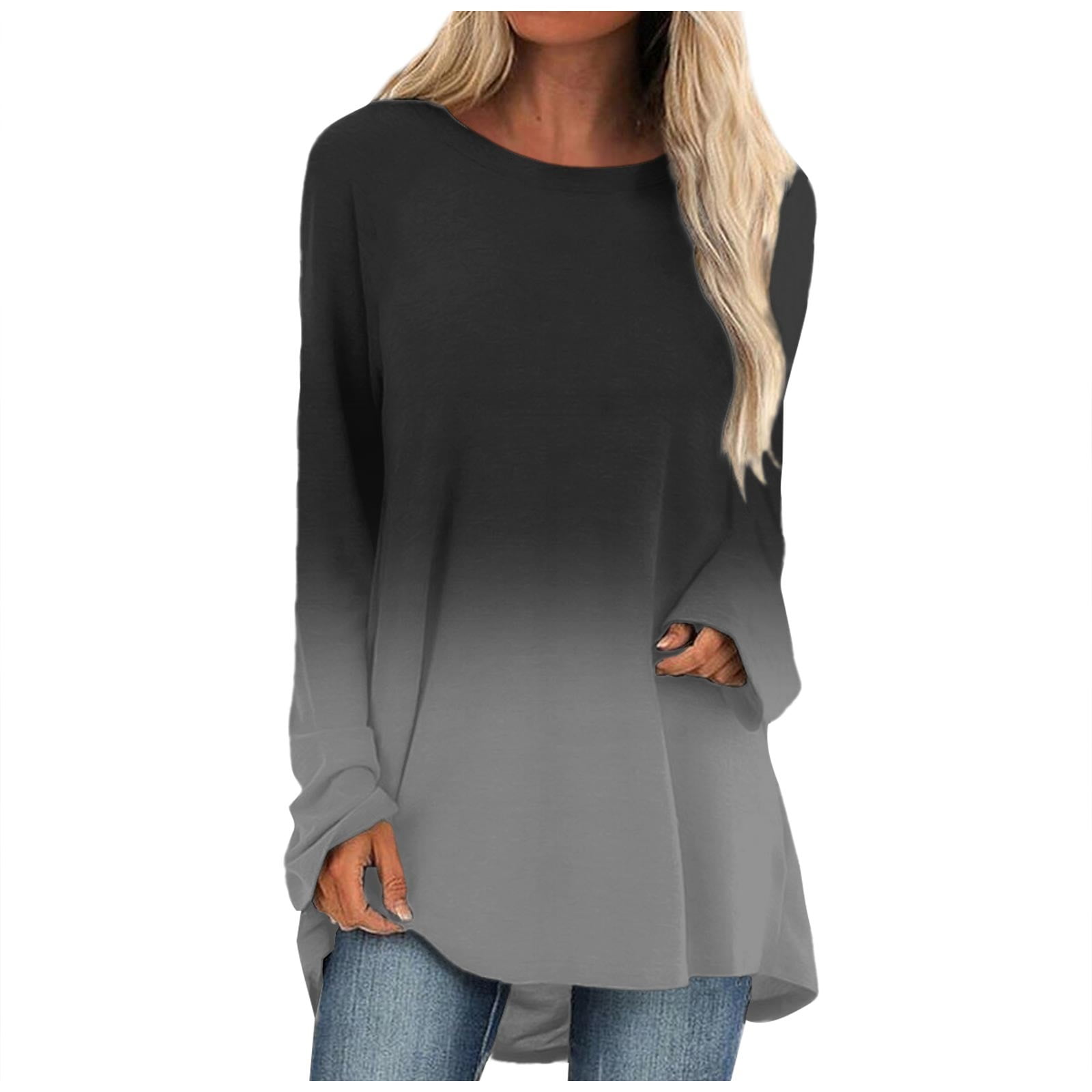 Knosfe Womens Tunic Tops To Wear with Leggings Crewneck Long Long ...