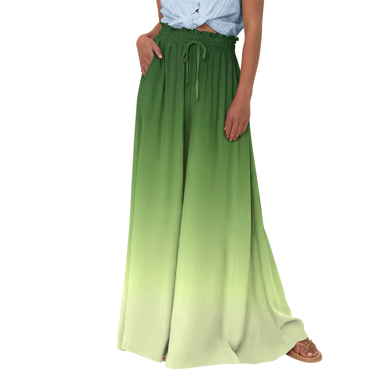 Knosfe Womens Wide Leg Pants Gradient Clearance Boho Summer Drawstring