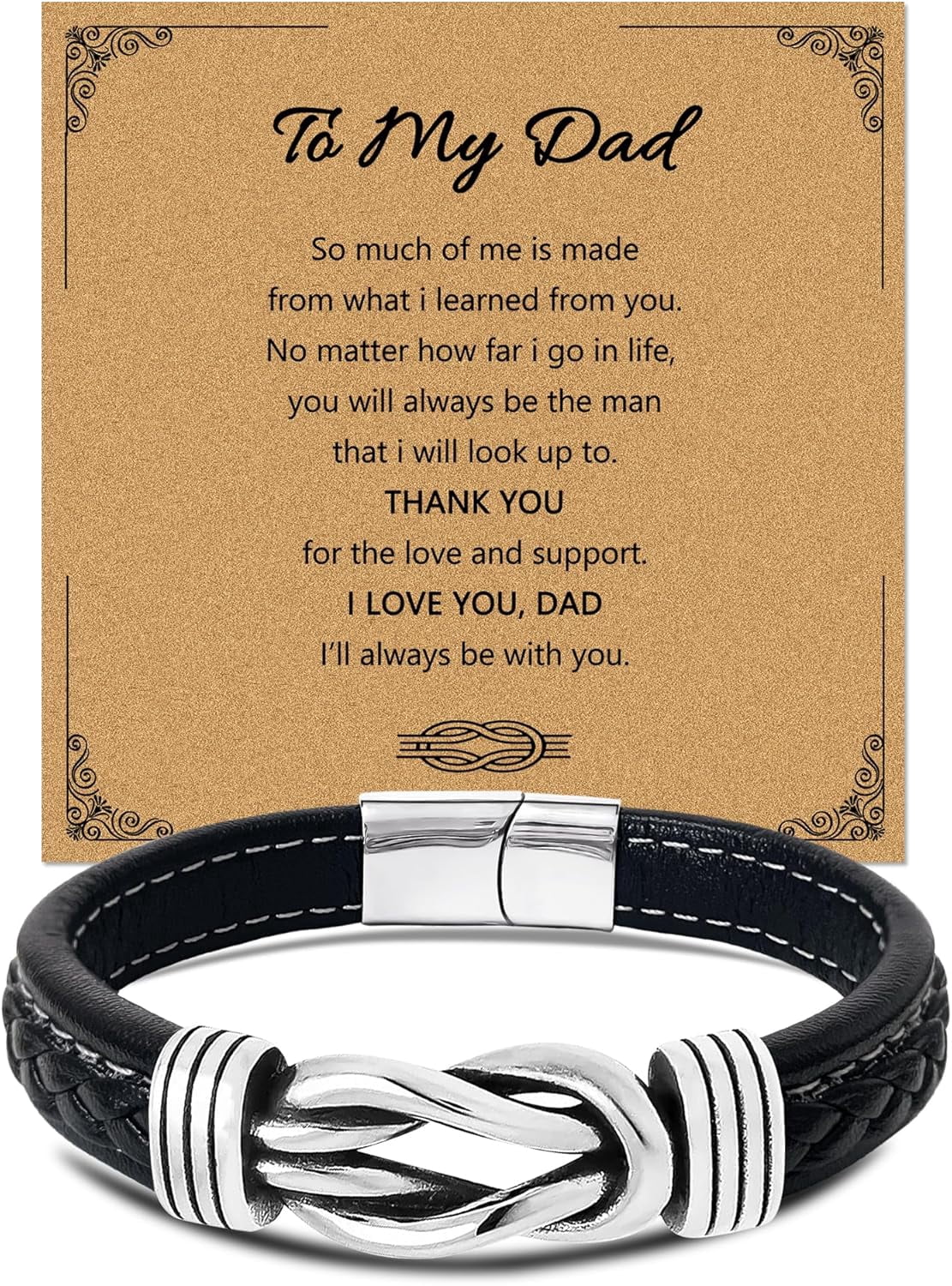 Knot Bracelets for Men Engraved Text Braided Leather Bracelet Gifts for ...