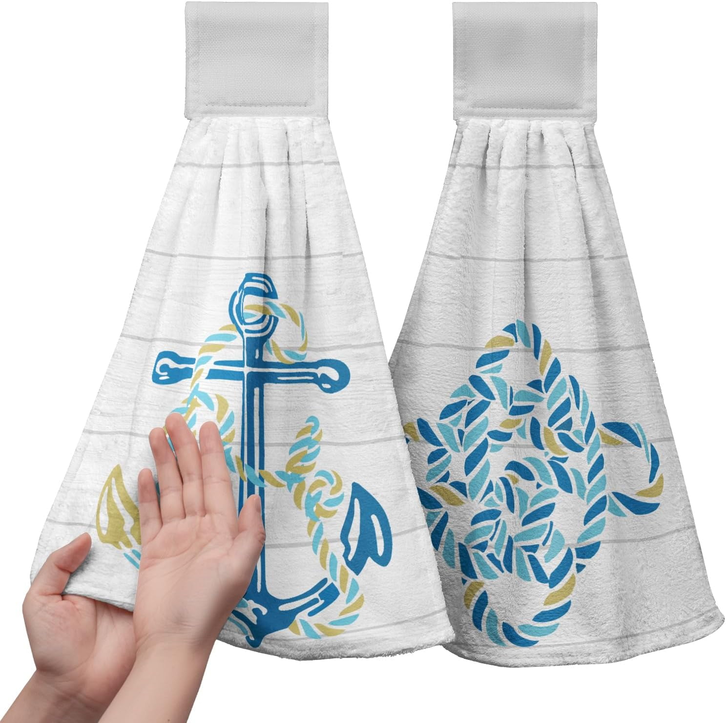 Knots and Rope Hanging Kitchen Towels Set of 2 Nautical Anchor Hand ...