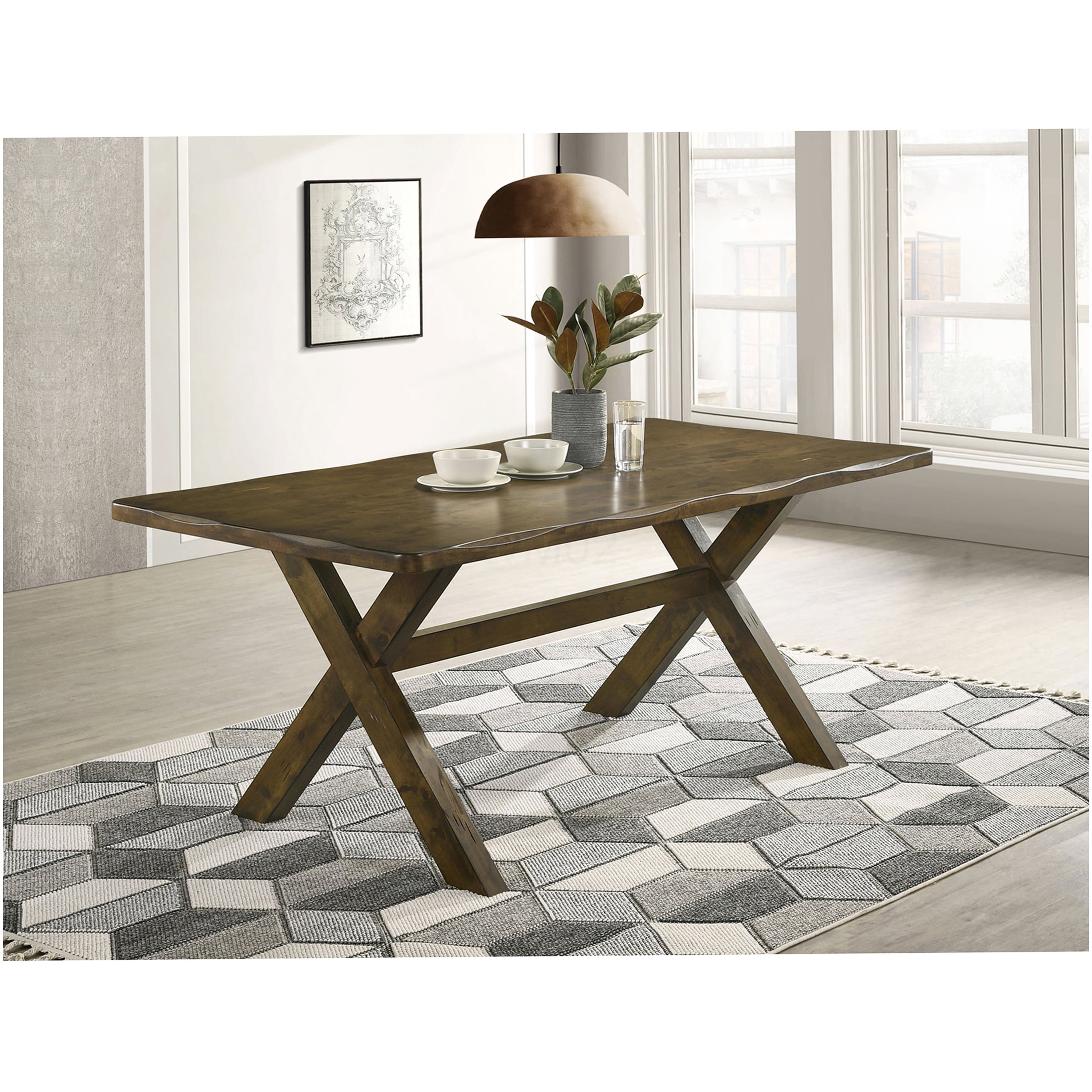 Knotty Nutmeg Brown Solid Wood Rectangular Dining Table for 4, Modern X ...