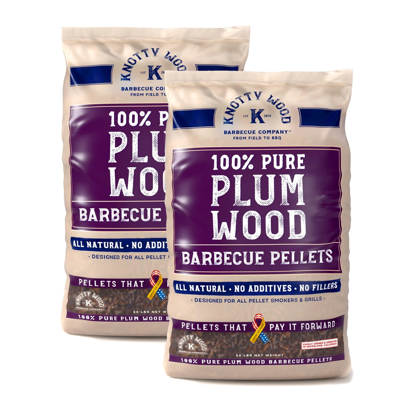 Knotty Wood BBQ Plum Wood Grilling Pellets, 100% Pure, No Fillers ...