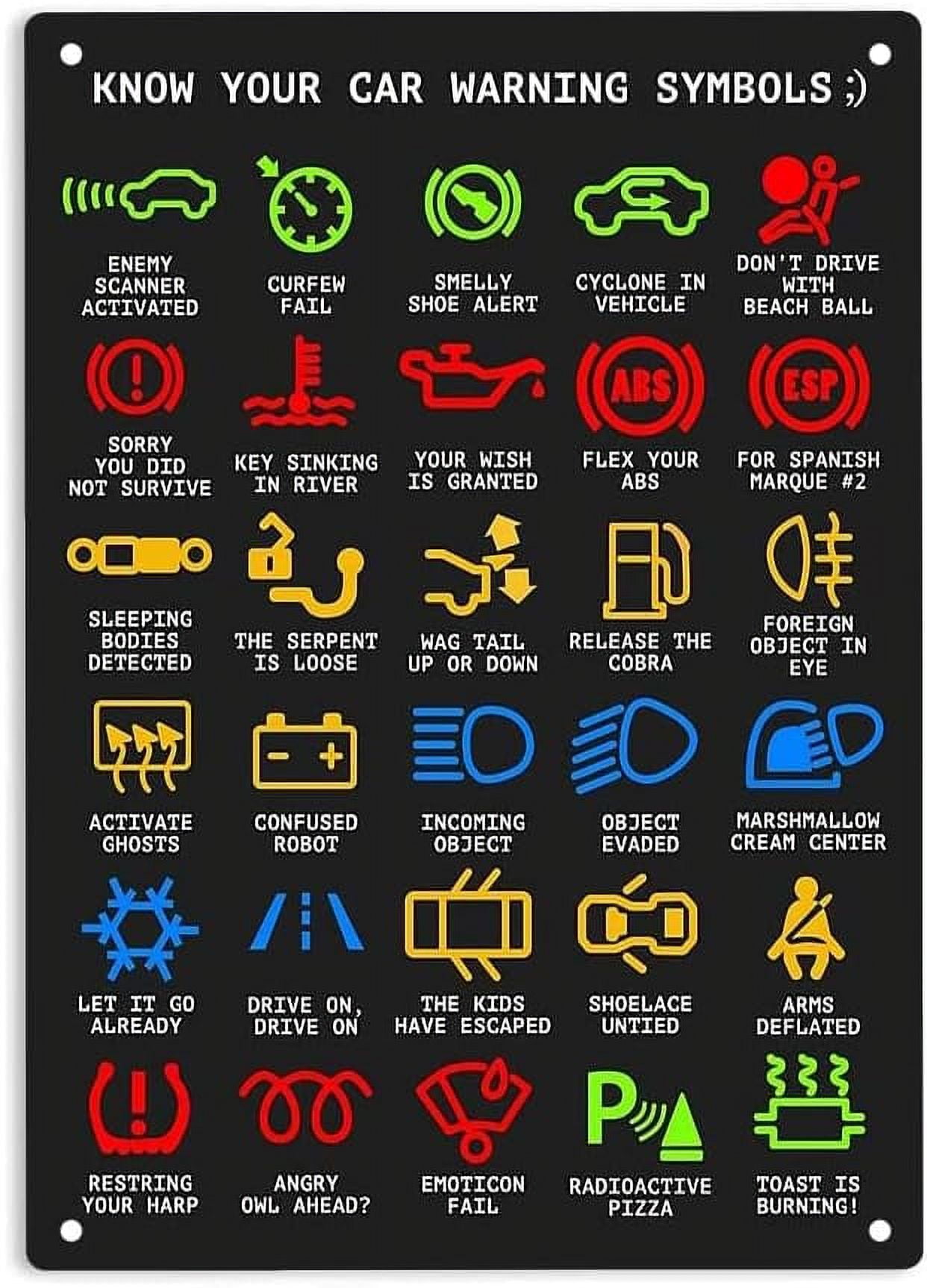 Know Your Car Warning Lights Mechanics Funny Sarcastic Sign Metal Tin ...