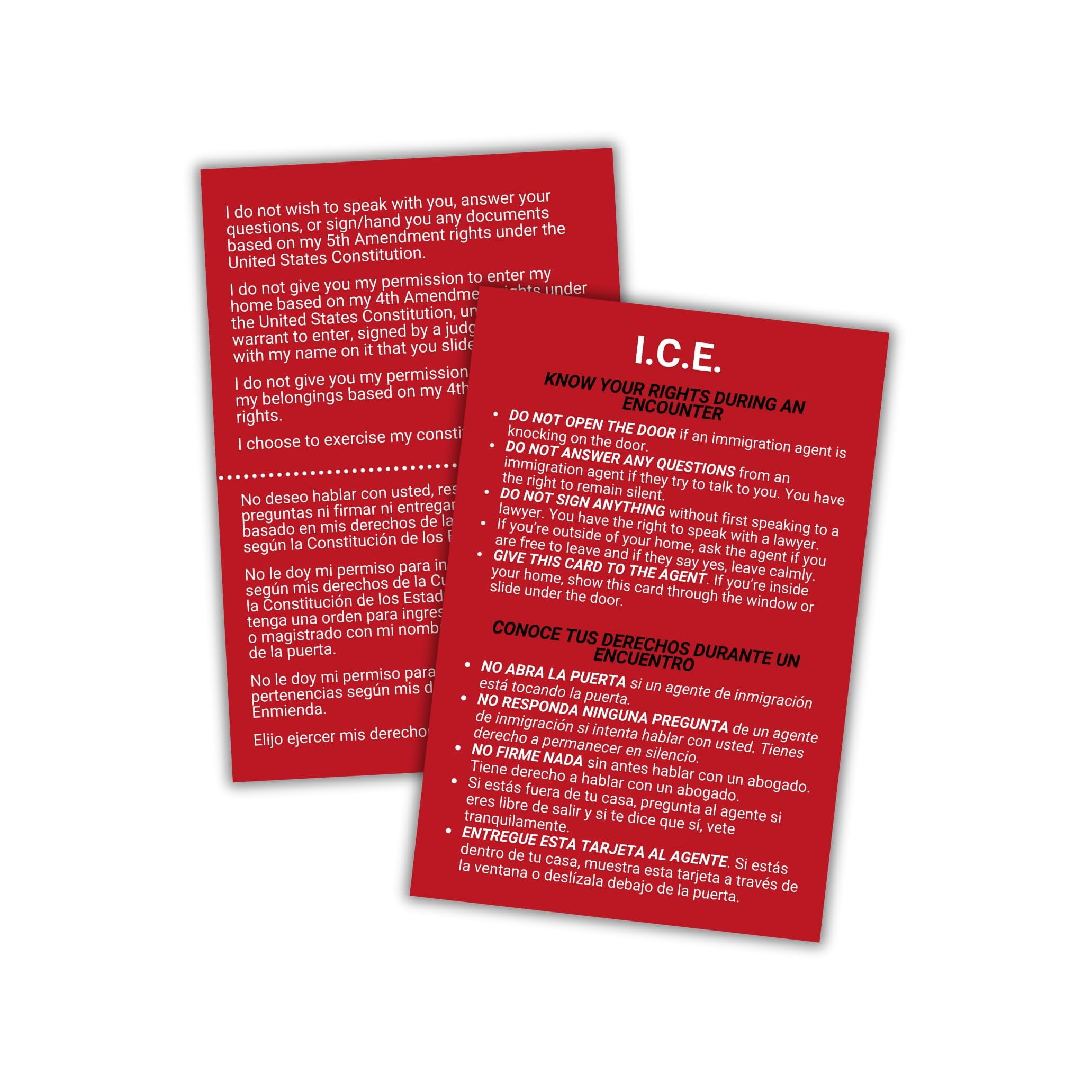 Know Your Constitutional Rights ICE English/Spanish Law Enforcement ...
