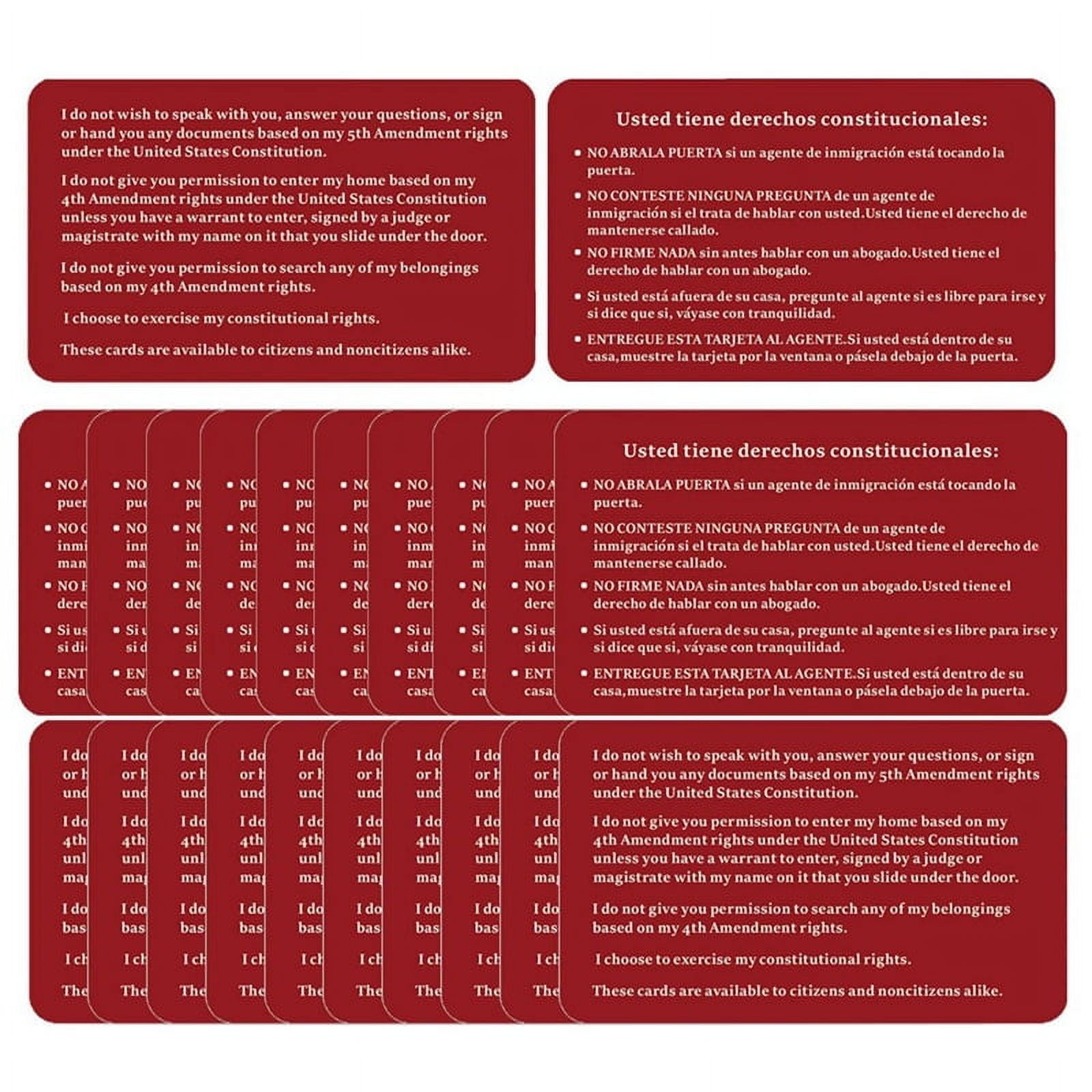 Know Your Rights Immigration Red Card - English Spanish Constitutional ...