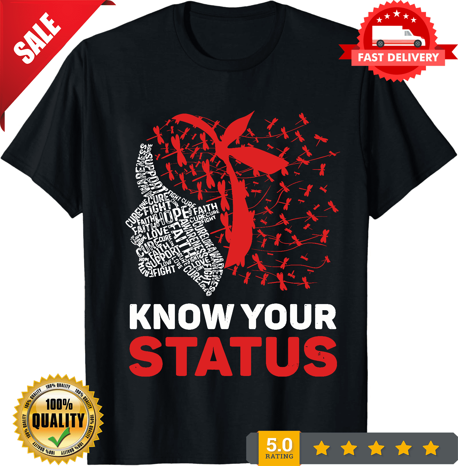 Know Your Status Red Ribbon National HIV Awareness Month T Shirt Men ...