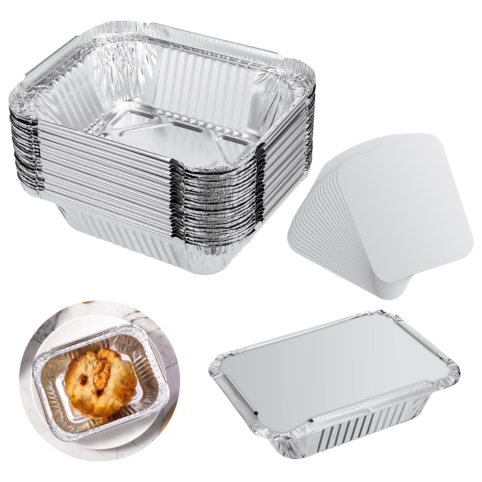 Topekada 40 Pack Disposable Aluminum Food Containers with Lids 5x4 Inch ...