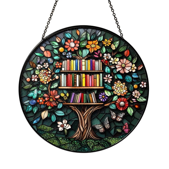 Knowledge Tree Stained Glass Suncatcher for Window, Reading Theme Sun ...