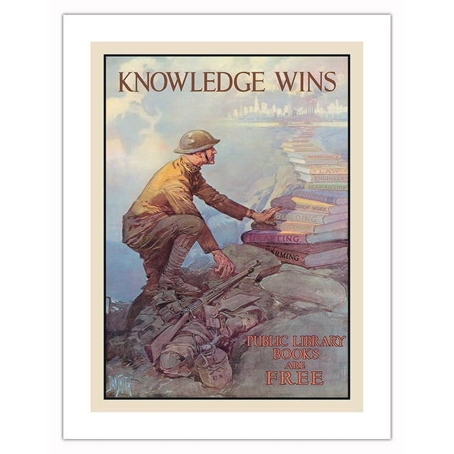 Knowledge Wins - Public Library Books Are Free - Vintage War Poster by ...