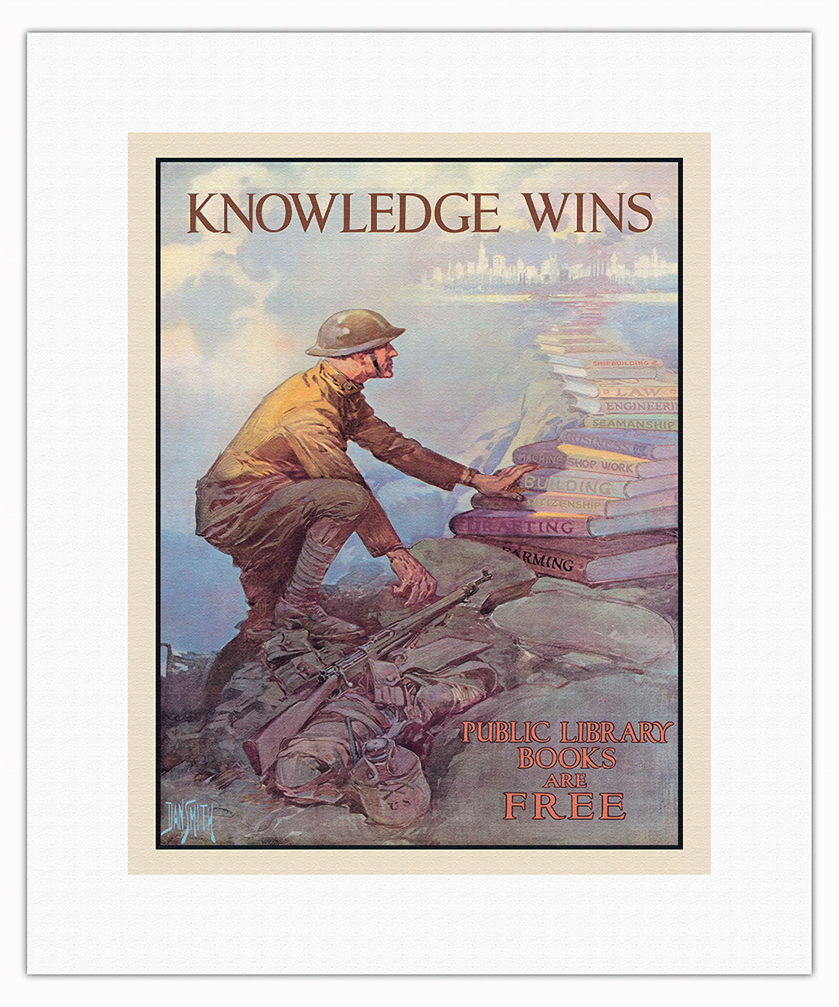 Knowledge Wins - Public Library Books Are Free - Vintage War Poster by ...