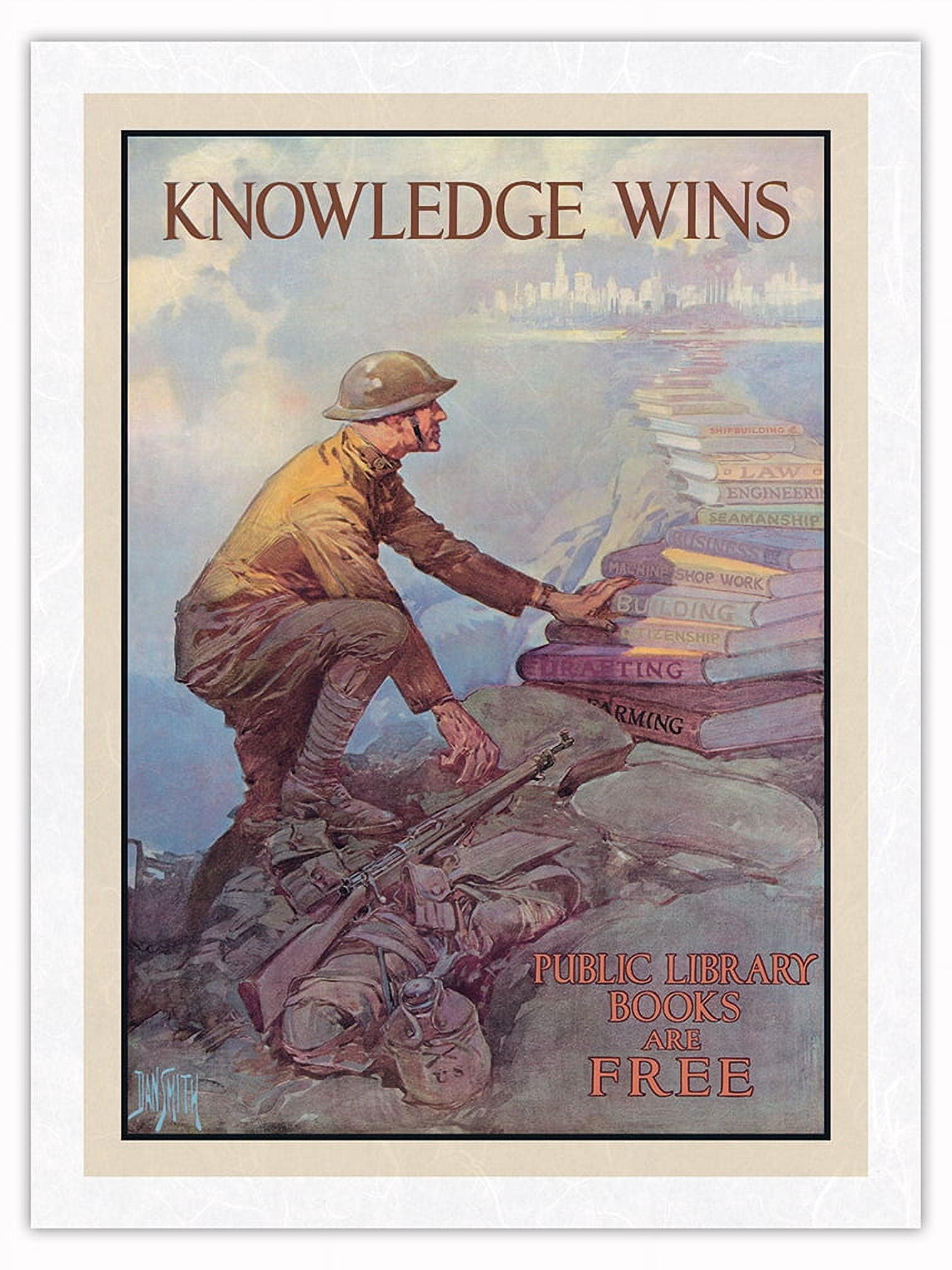 Knowledge Wins - Public Library Books Are Free - Vintage War Poster by ...