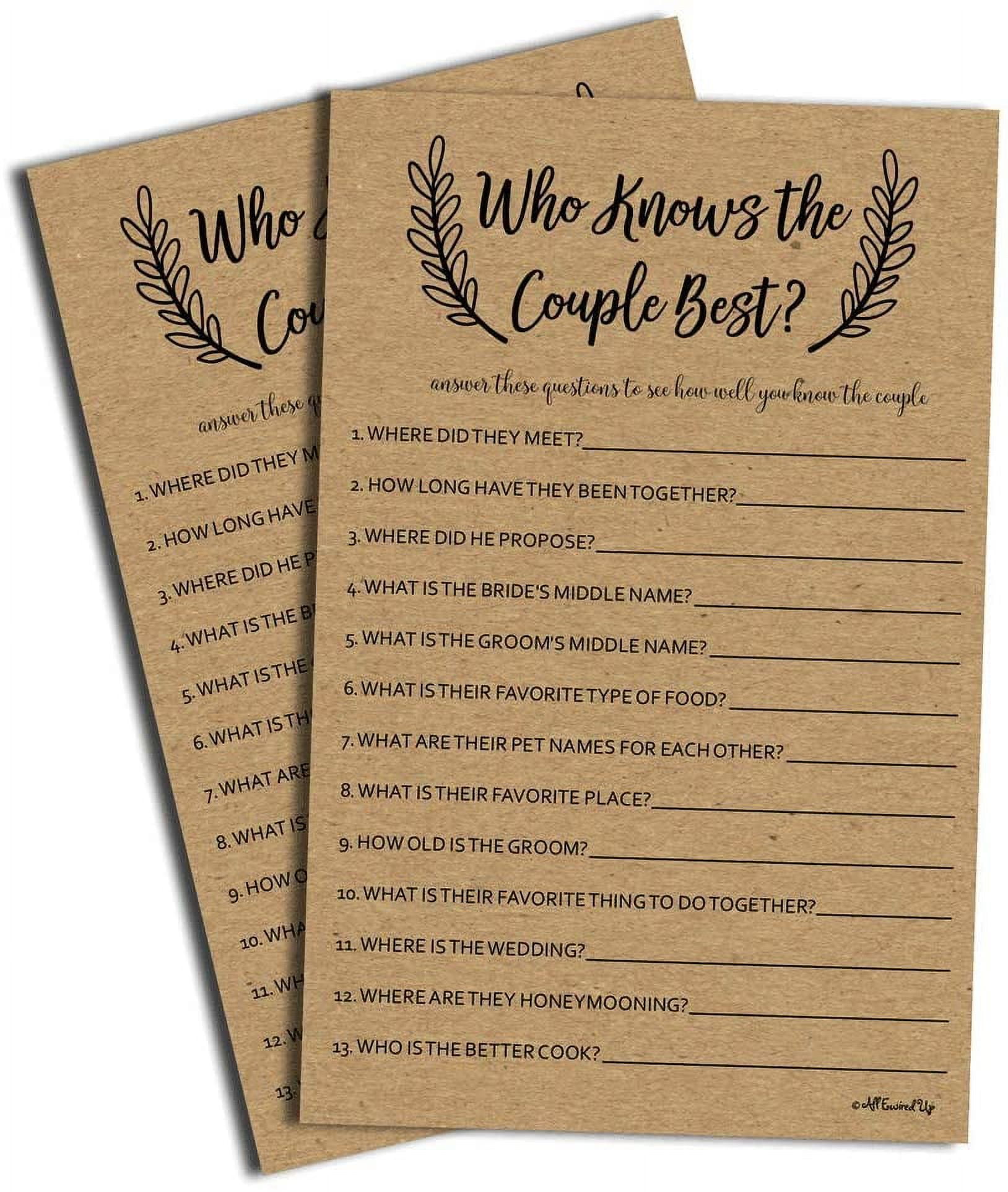 Who Knows The Couple Best - Kraft (50-Sheets) Rustic Bridal Wedding ...