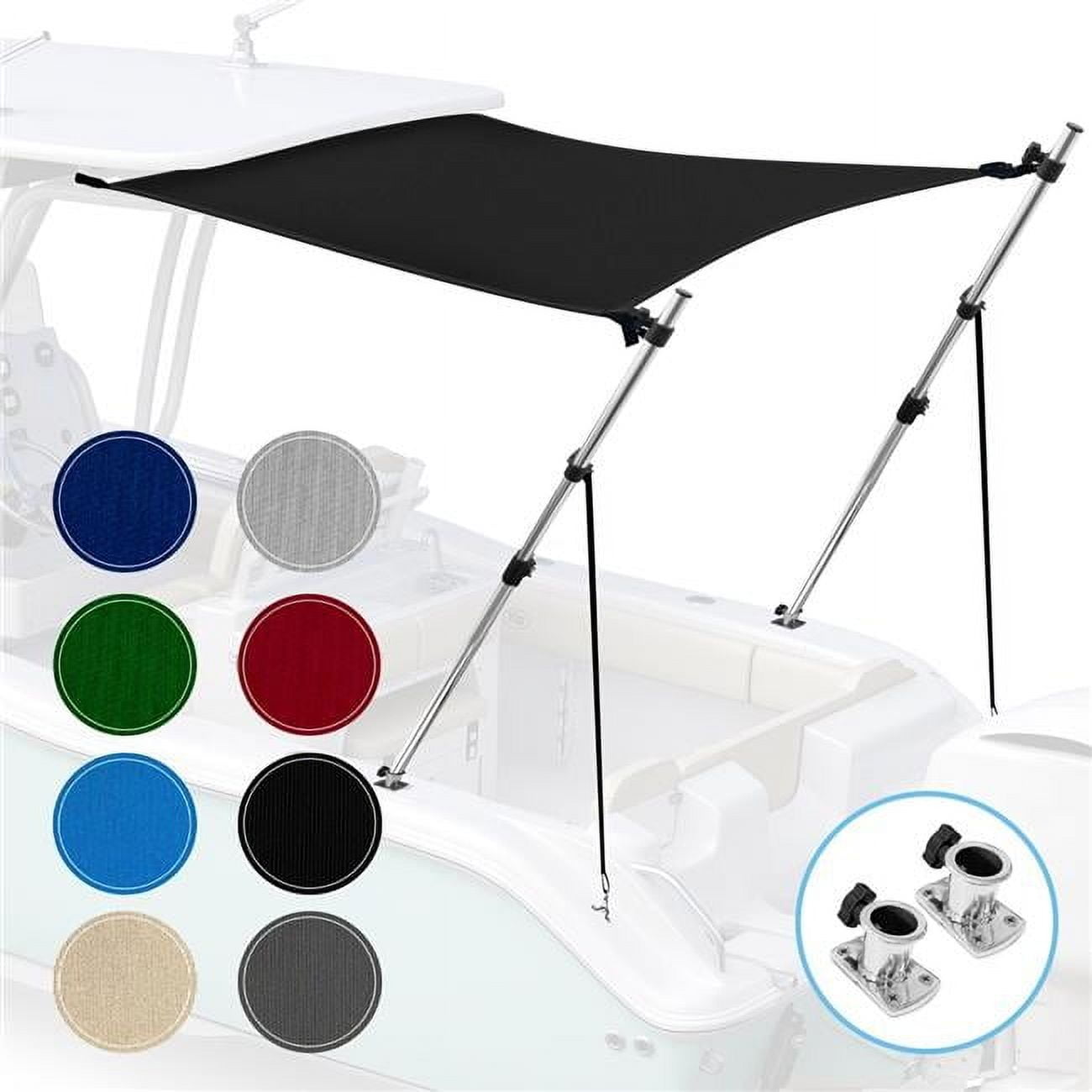 KNOX T-Top Bimini Boat Sun Shade Kit, Adjustable Poles, Mounts, 900D Canvas, 67"L x 67"W, Black ...