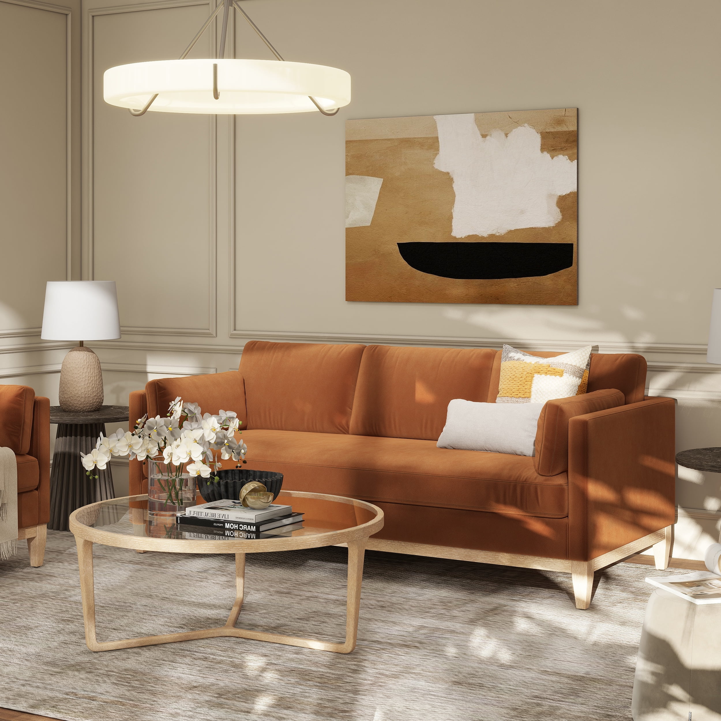 Knox 84" Modern Farmhouse Sofa with Burnt Orange Performance Velvet ...
