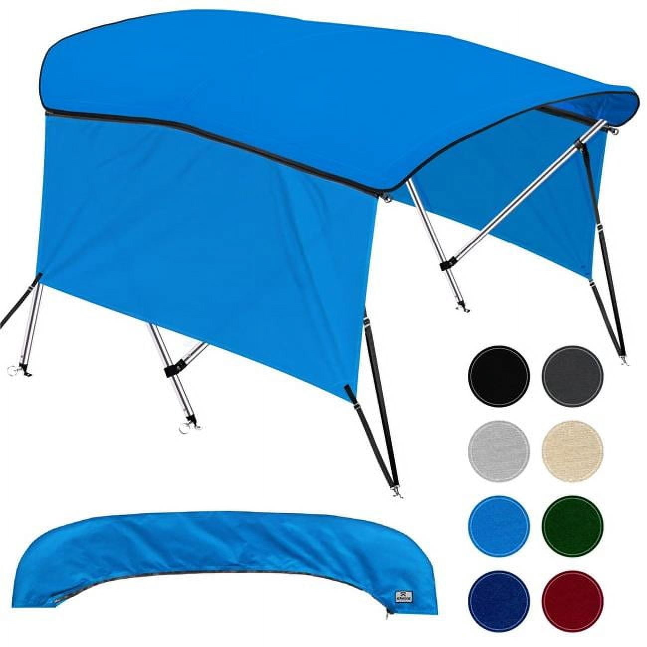 KNOX 3-Bow Bimini Top, 900D Marine Canvas, Support Poles, For Pontoon ...