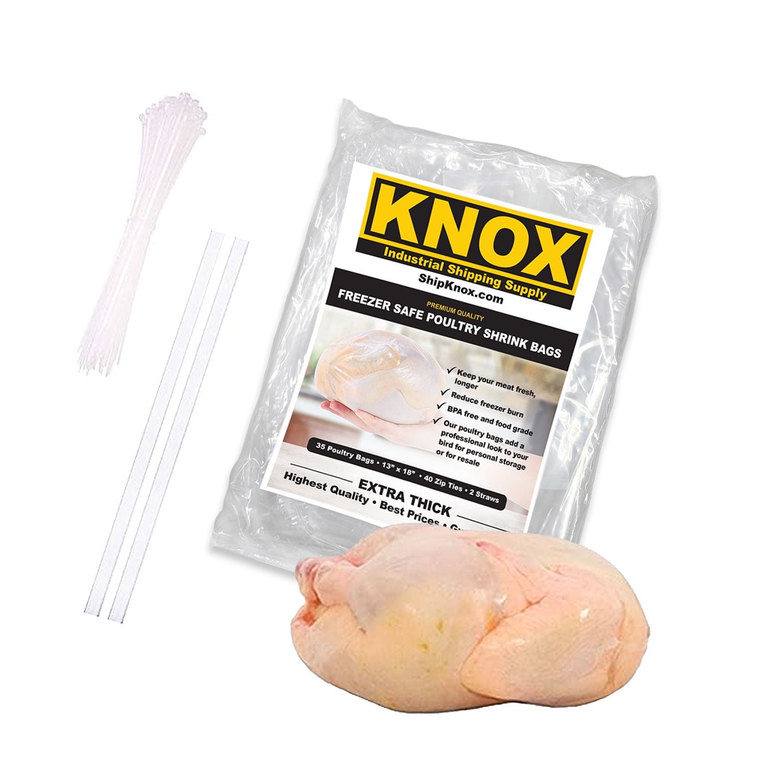 Knox Brand 35 Pack Poultry Shrink Bags, BPA Free, Thick Plastic, Zip ...