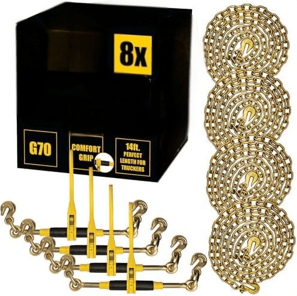 Knox Chain Load Binder, 5/16" Equipment Tie Down Kit w/ 5400 LBS Working Load Tiedown and Two ...