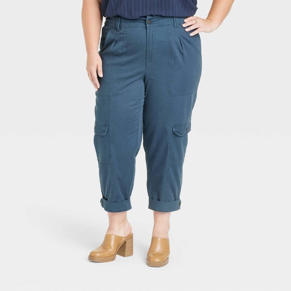 Knox Rose Women's Mid-Rise Casual Fit Cargo Pants - Navy Blue, XXL ...