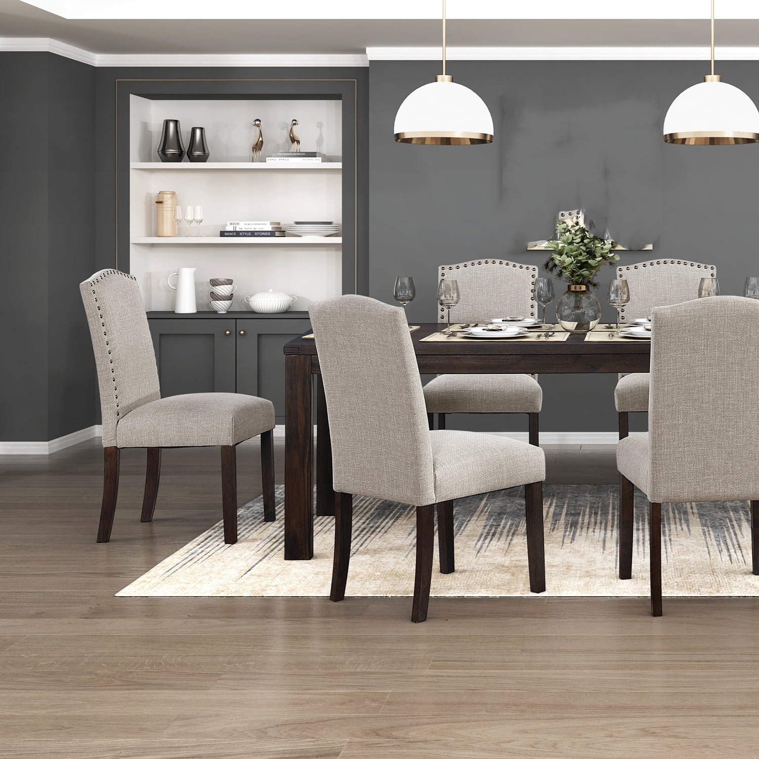 Knubmt 2 Pcs Upholstered Seat Side Chair with Wood Frame, Modern ...