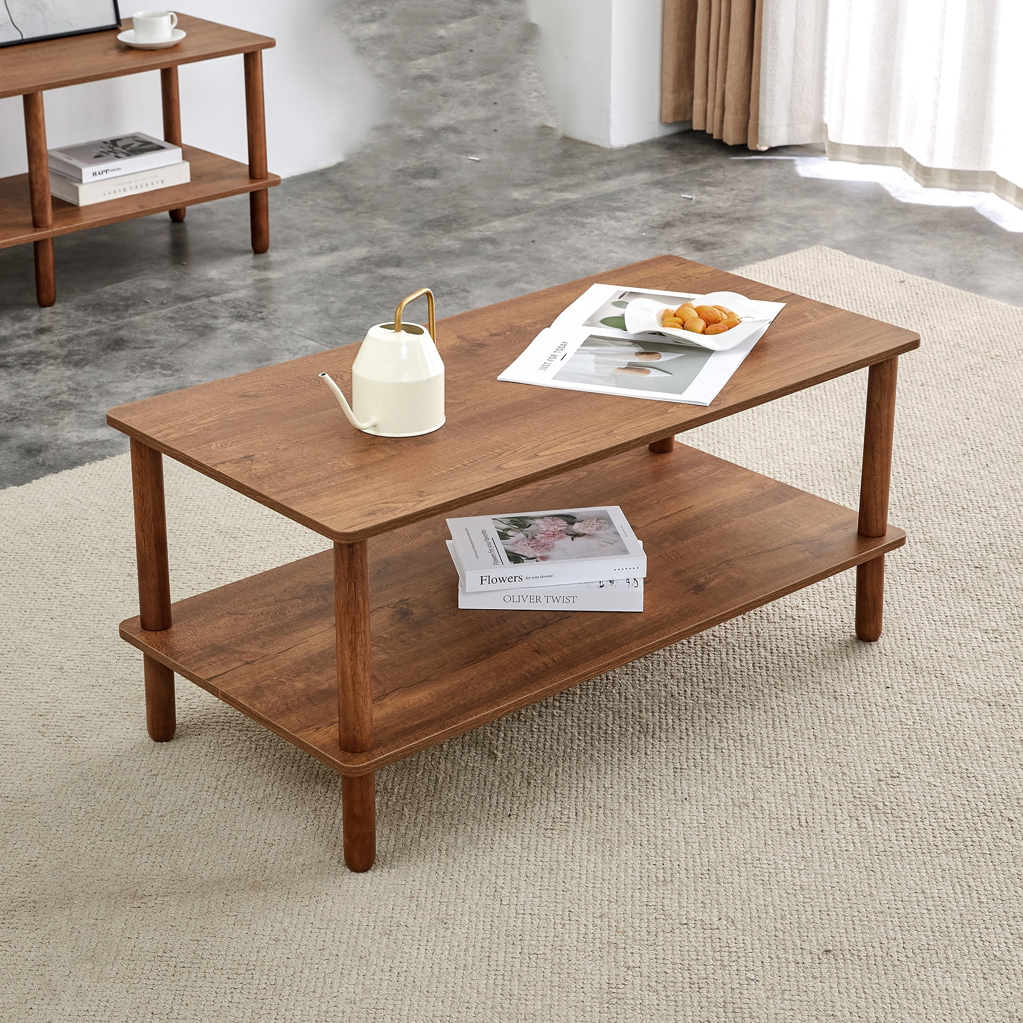 Knubmt 2 Tier Coffee Table Tea Table with Open Shelf, Rectangular ...