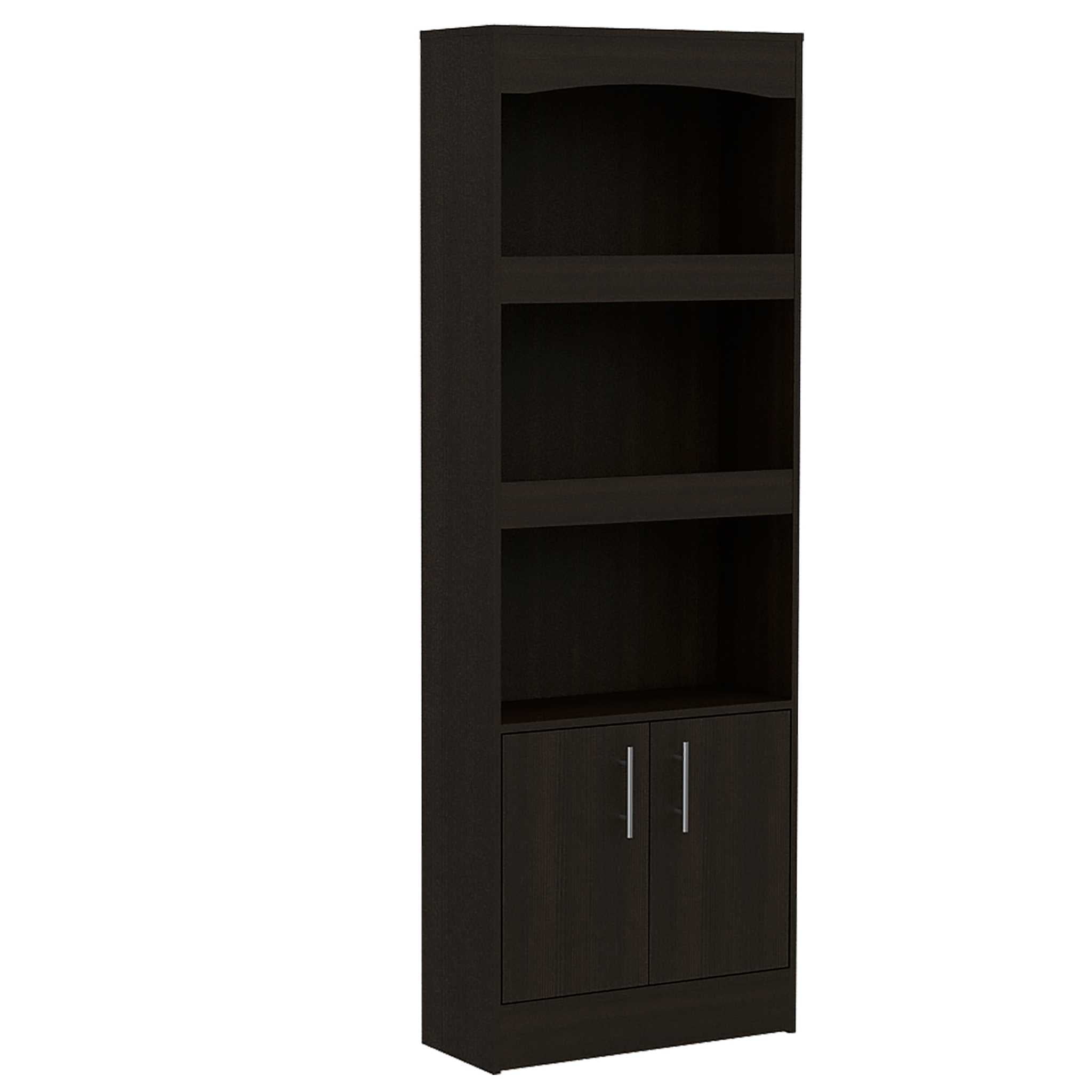 Knubmt 3 Shelves Book Storage Rack with Double Door Cabinet, Wood Open ...