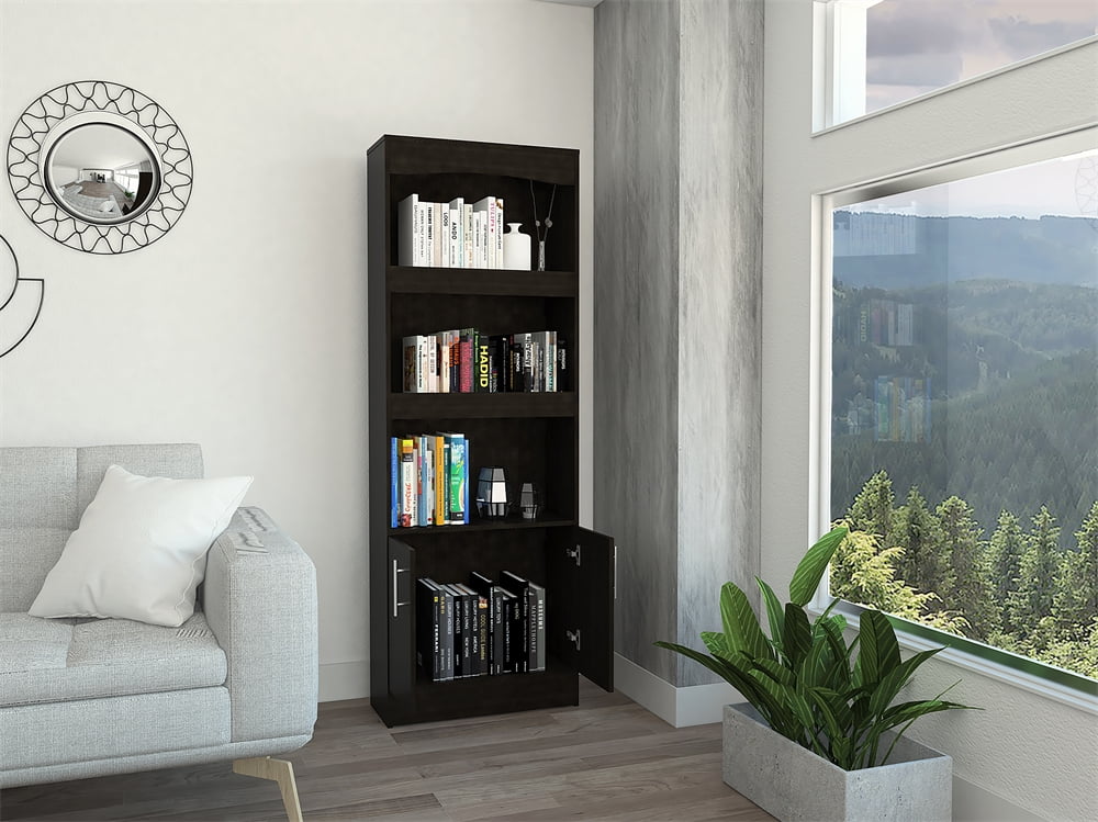 Knubmt 3 Shelves Home Office Bookcase Bookshlef with Double Door ...