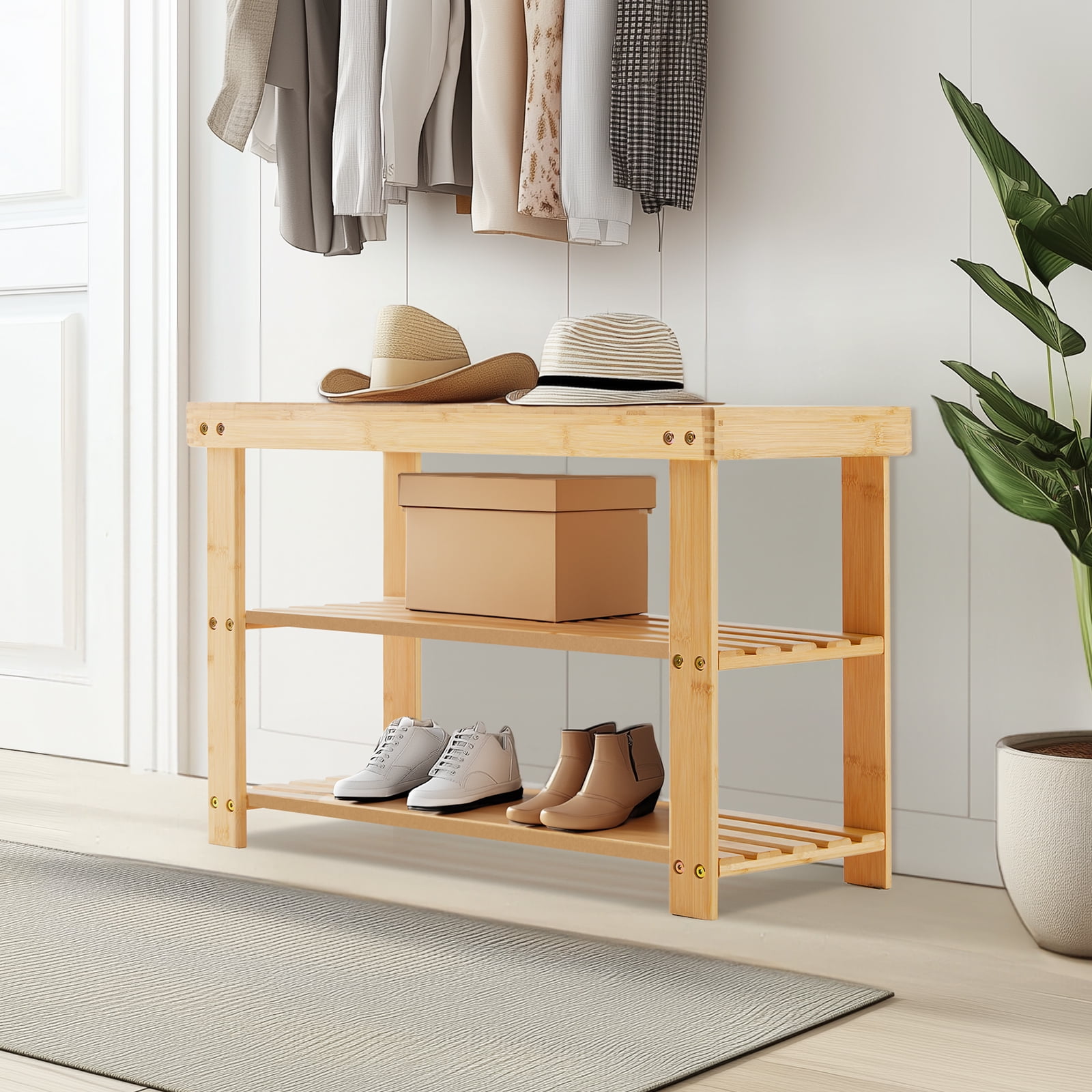 Knubmt 3 Tier Bamboo Shoes Storage Shelf Organizer Rack Bench for ...