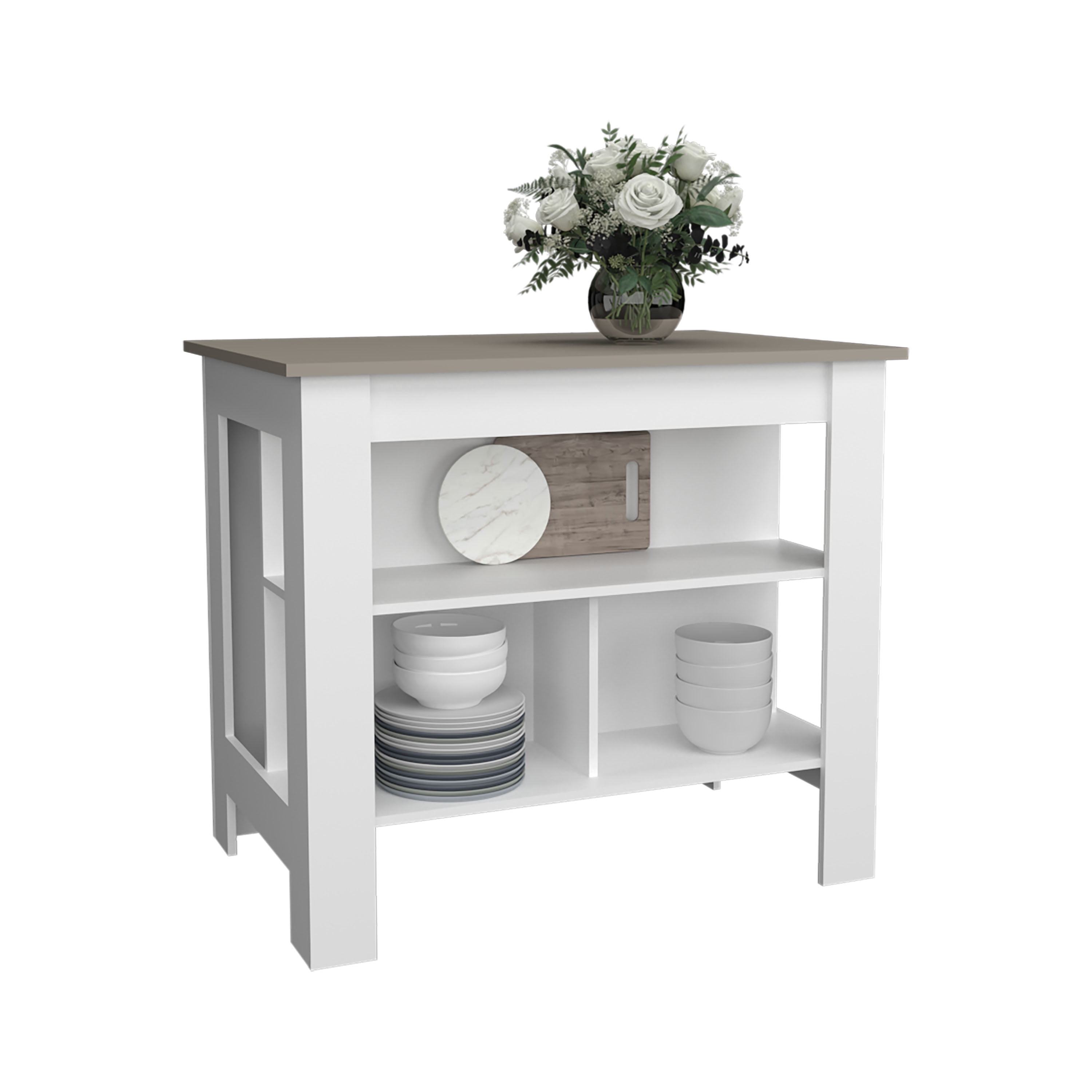 Knubmt 35.4"H Kitchen Island with 3 Shelves, Wood Island Table for ...