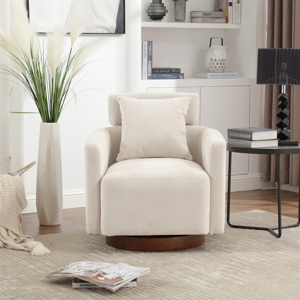 Knubmt 360 Degree Swivel Chenille Fabric Accen Chair with Wood Base ...