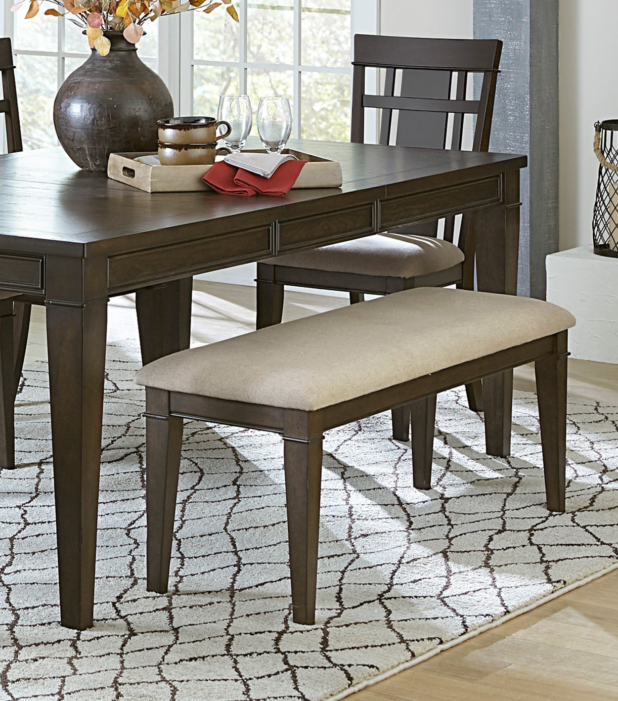 Knubmt 48 inch Fabric Upholstered Seat Wood Frame Dining Bench for ...