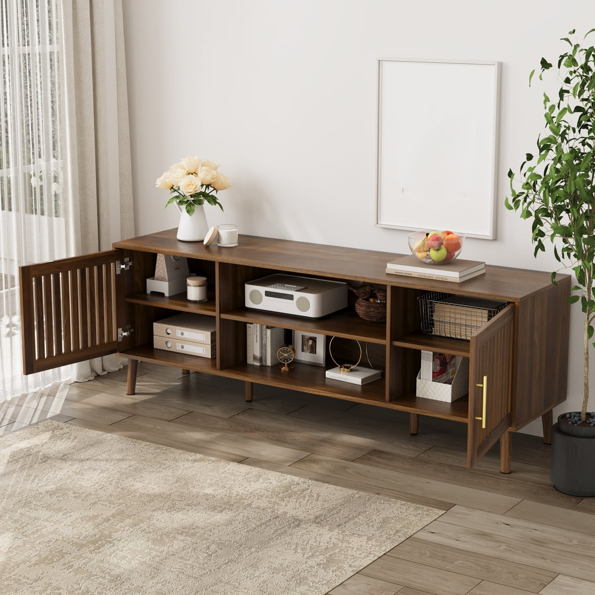 Knubmt 63 inch TV Cabinet with 2 Door, Entertainment Center with Inner ...