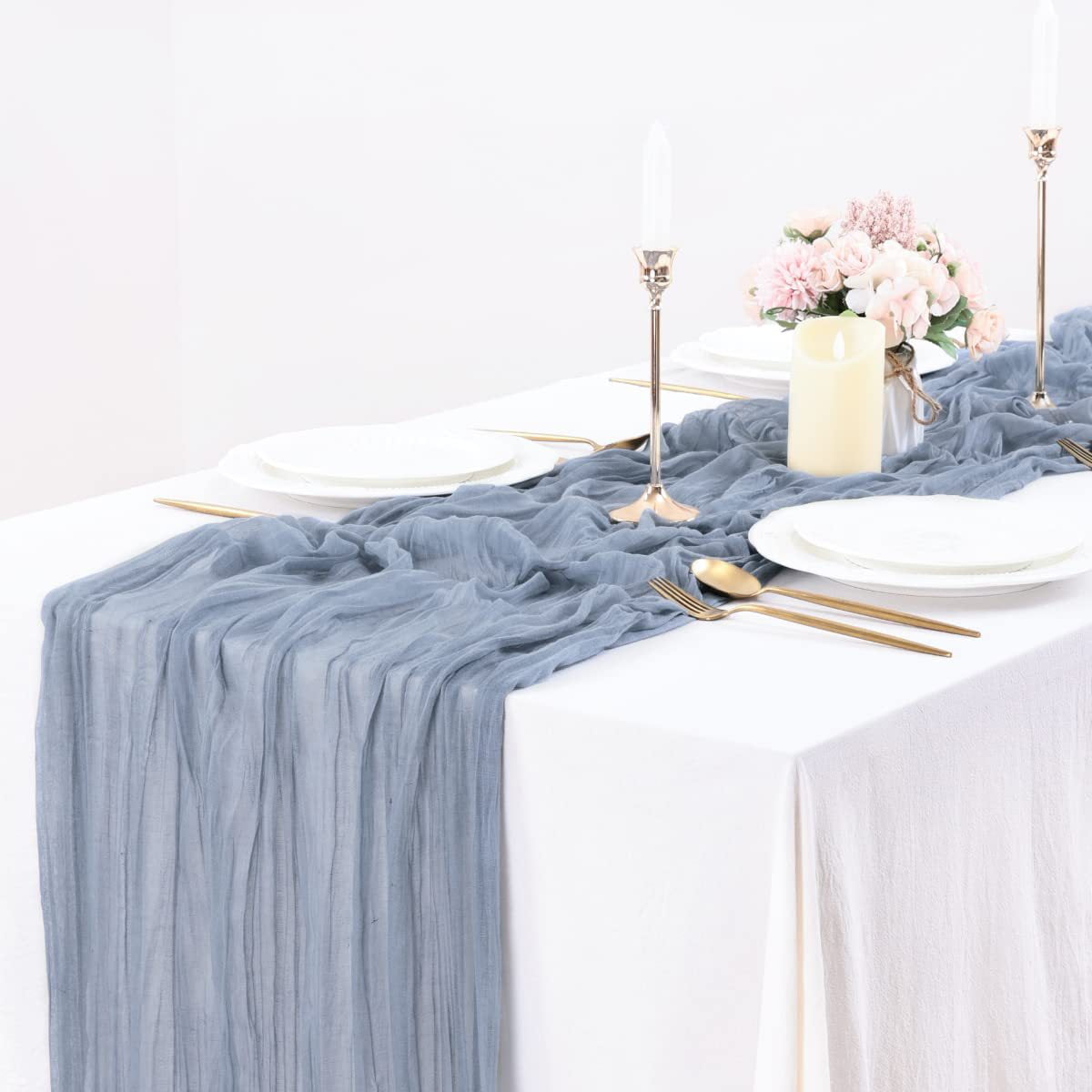 Knubmt Cheesecloth Table Runner Gauze Table Runner Wedding Dining Table ...