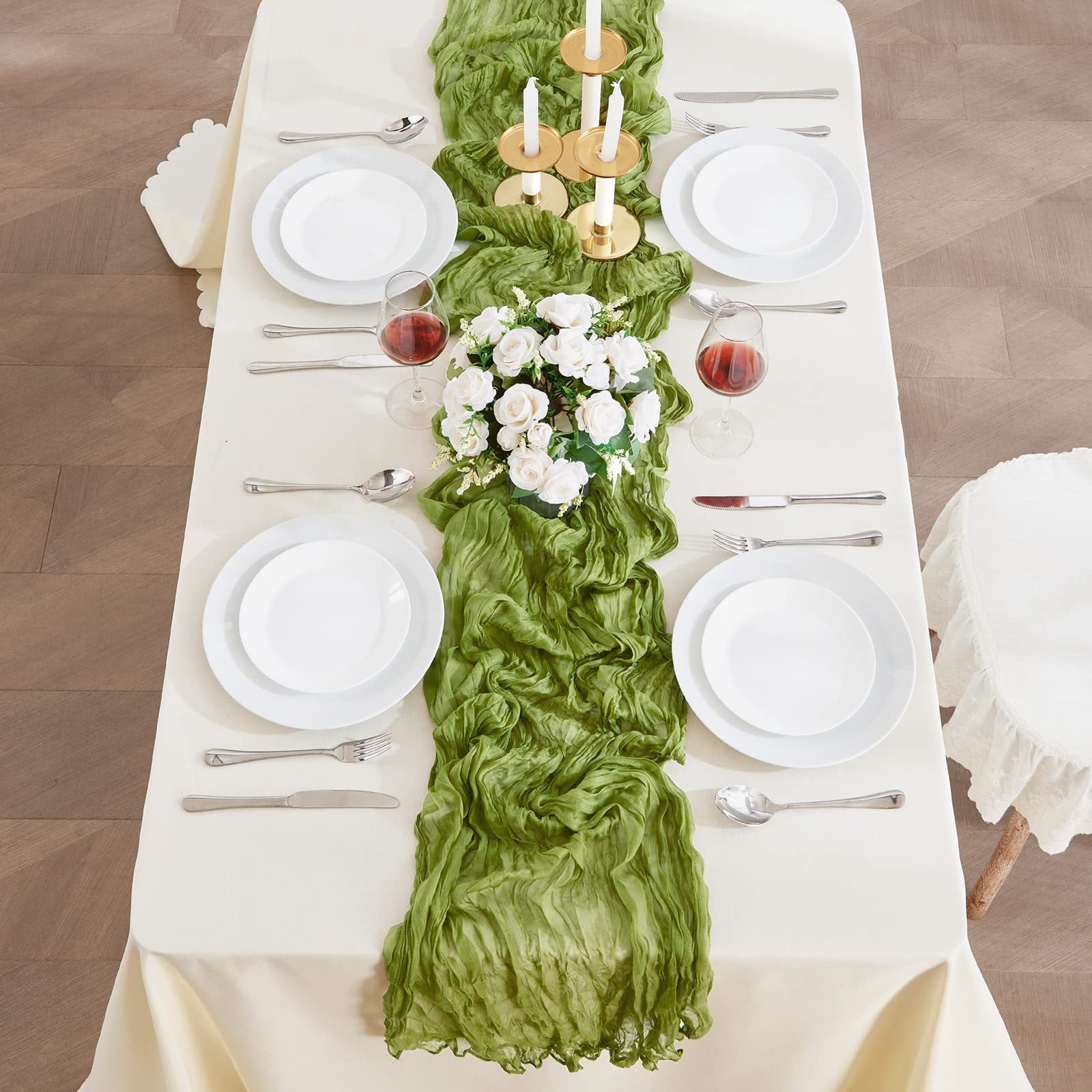 Knubmt Cheesecloth Table Runner Long Cloth Table Runner for Wedding ...