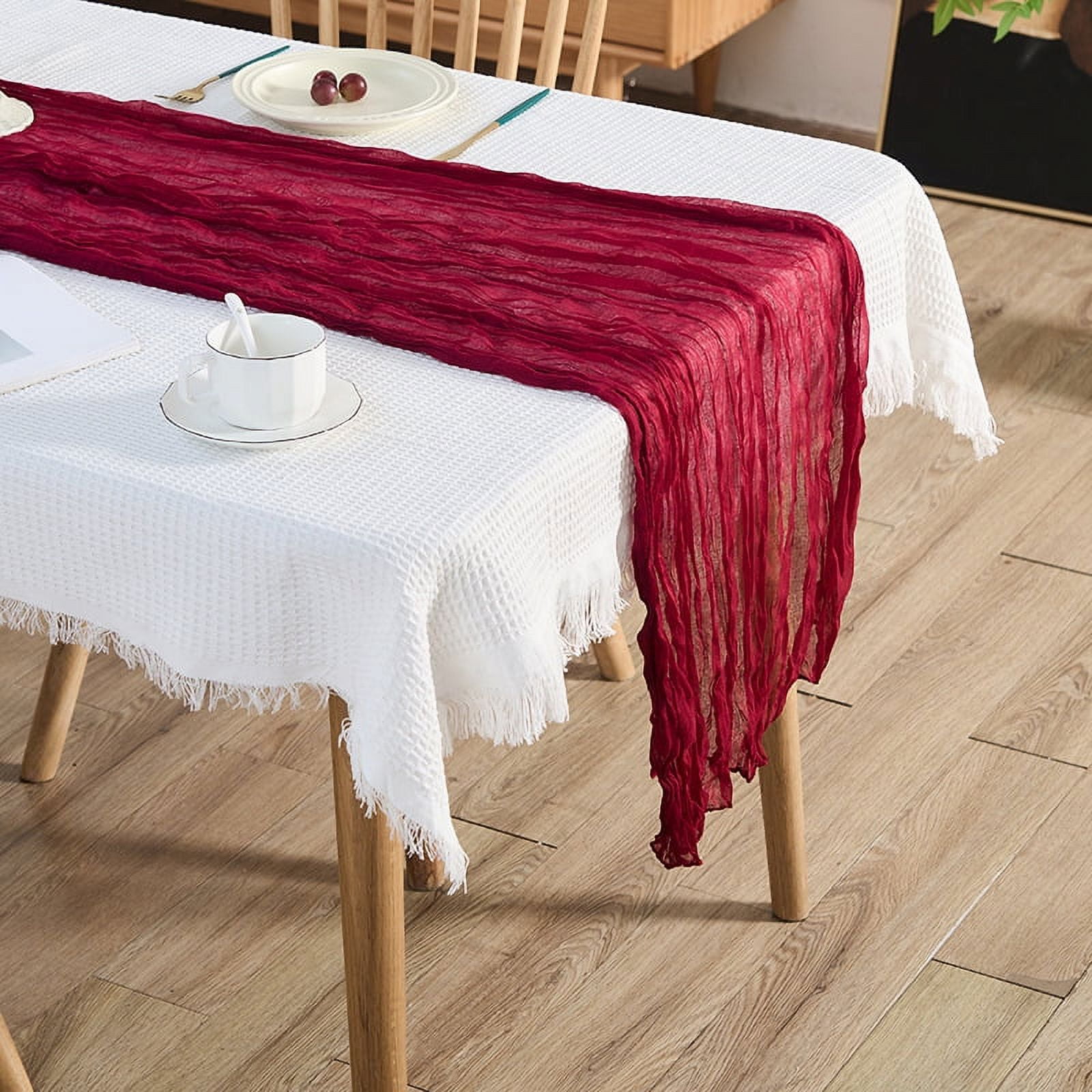 Knubmt Cheesecloth Table Runner Long Sheer Fabric Table Runner for ...