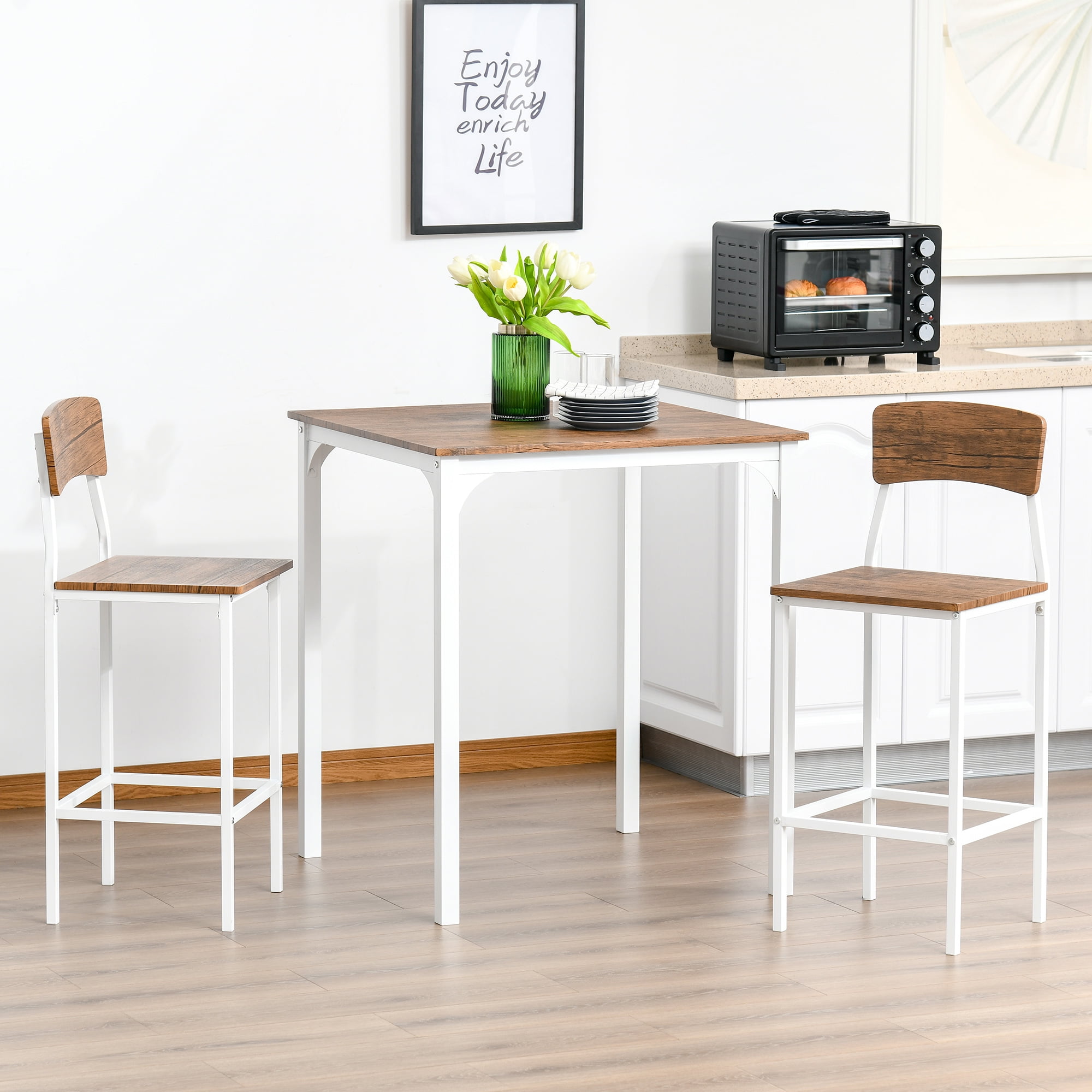 Knubmt Counter Height Wood Tabletop Dining Table with 2 Pack Chair ...