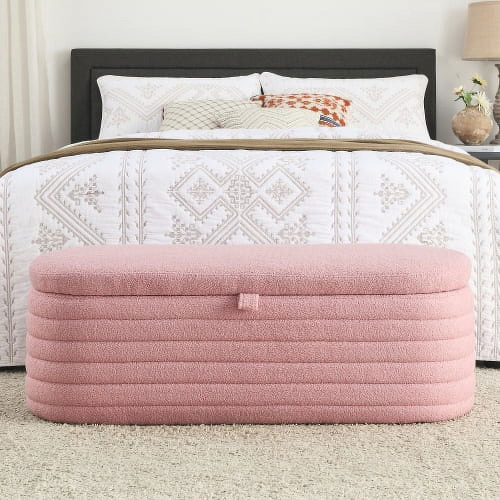 Knubmt End of Bed Stool with Safety Hinge, Fabric Storage Ottoman for ...