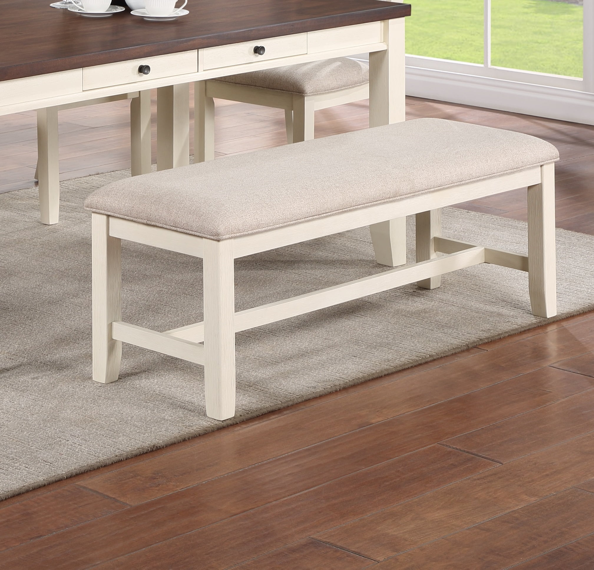 Knubmt Fabric Cushion Seat Wood Frame Dining Bench, White - Walmart.com