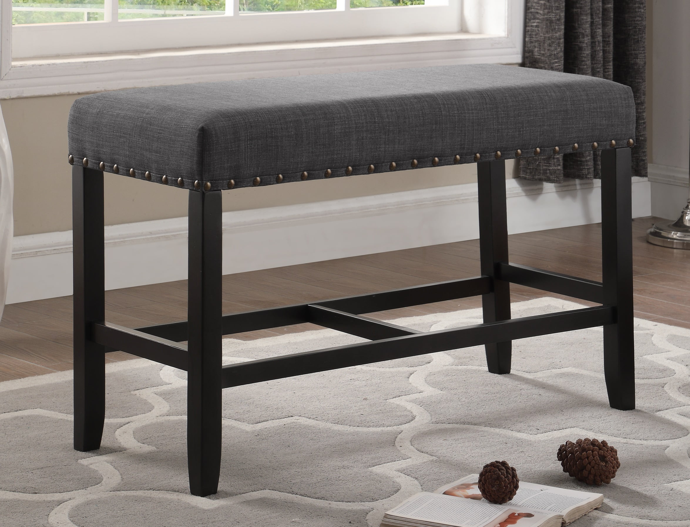 Knubmt Fabric Upholstered Seat Wood Frame Dining Bench for Living Room ...