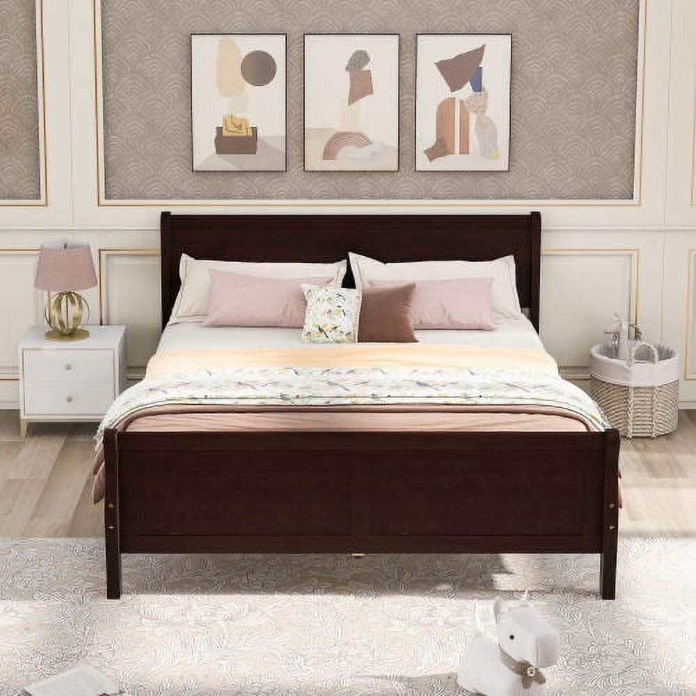 Knubmt Full Size Wood Platform Bed Frame with Headboard, Wooden Slat ...