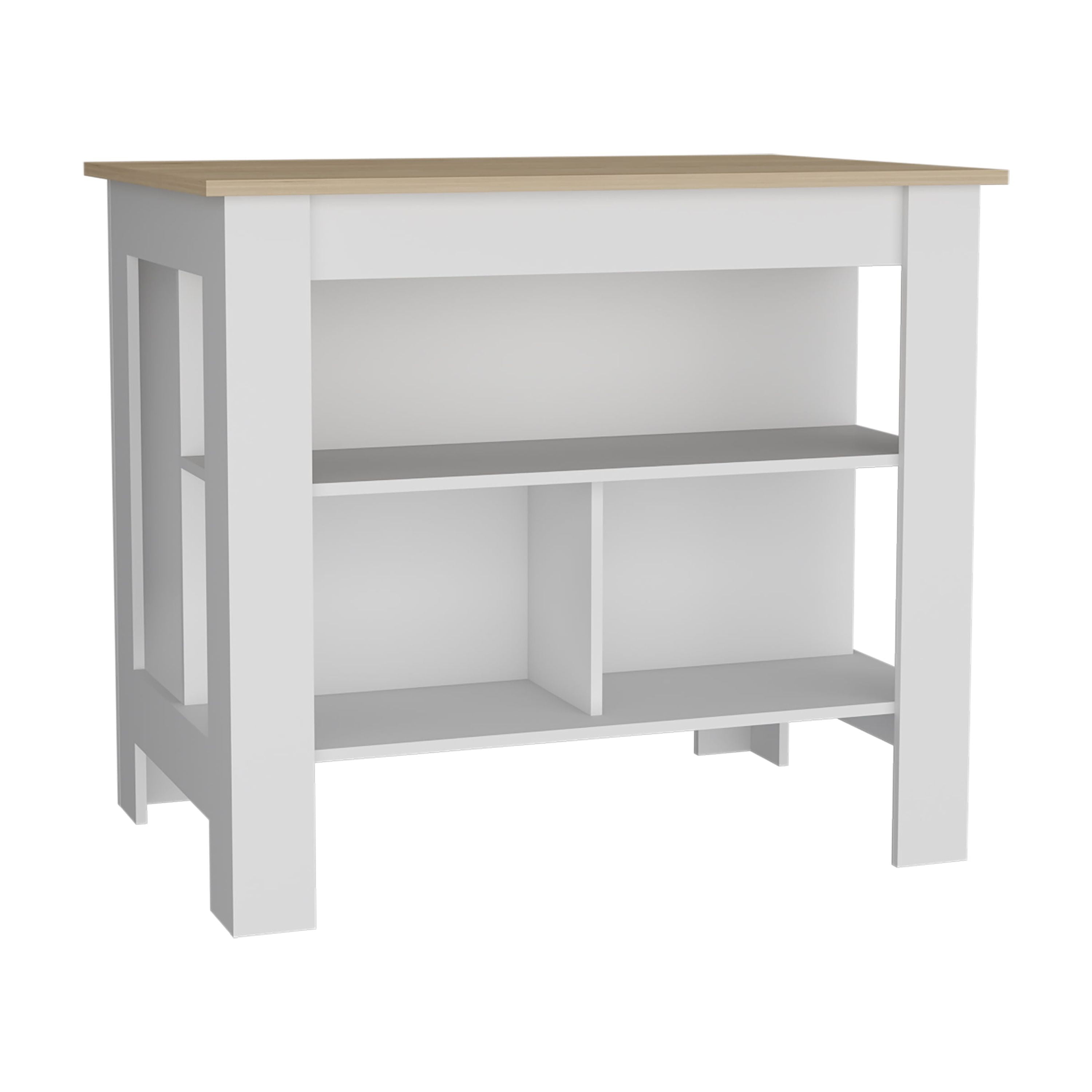 Knubmt Kitchen Island with 3 Open Shelf, 2 Tier Kitchen Table for Living Room, Dining Room ...