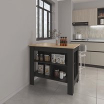 Knubmt Kitchen Island with 3 Open Shelf, 2 Tier Kitchen Table for Living Room, Dining Room ...