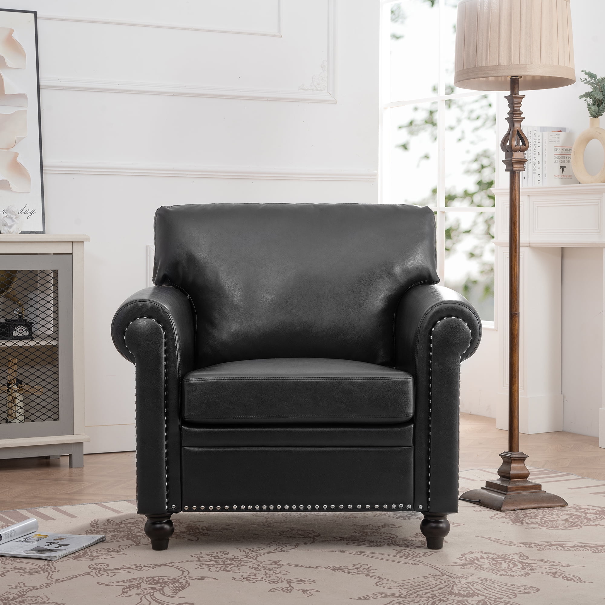 Knubmt Leather Sofa Chair with Wood Legs, Single Seater Accent Chair ...