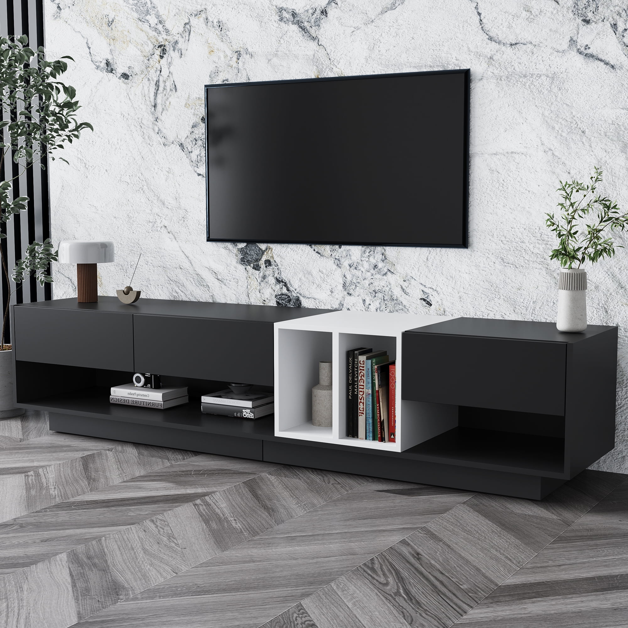 Knubmt Media Console for TVs Up to 80", TV Cabinet with Shelves ...